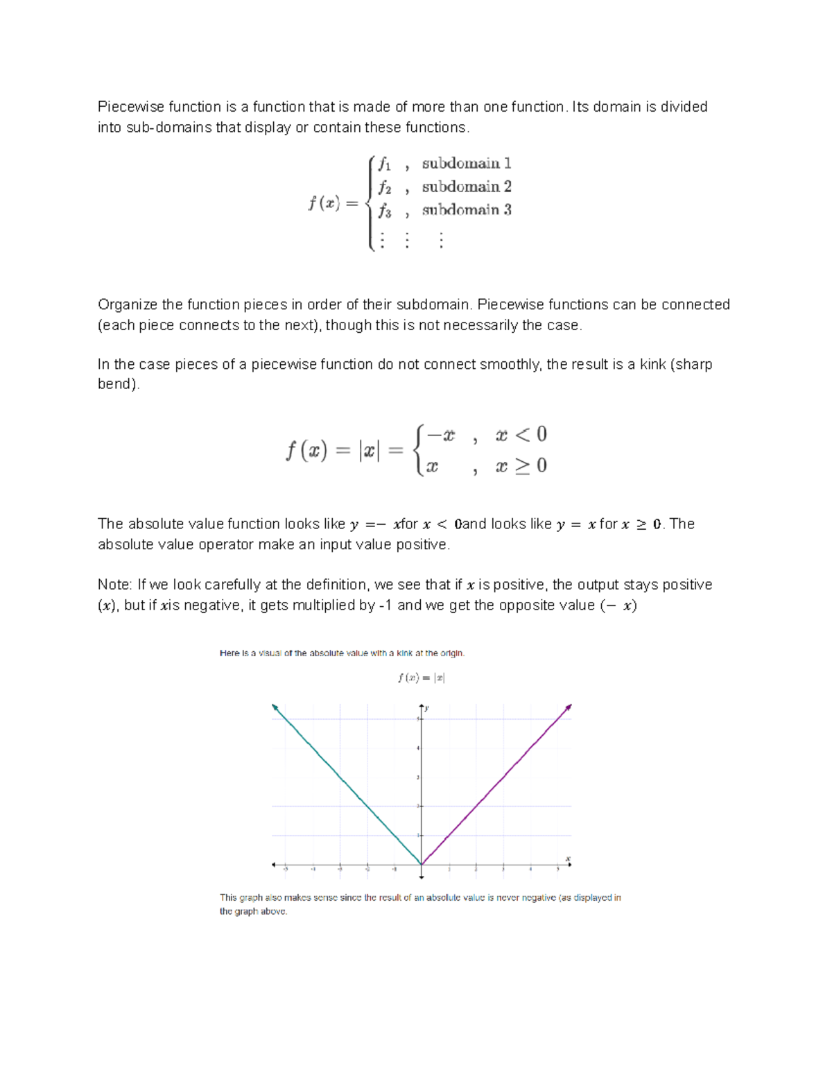 Piecewise Functions Note - Piecewise function is a function that is made of more than one ...