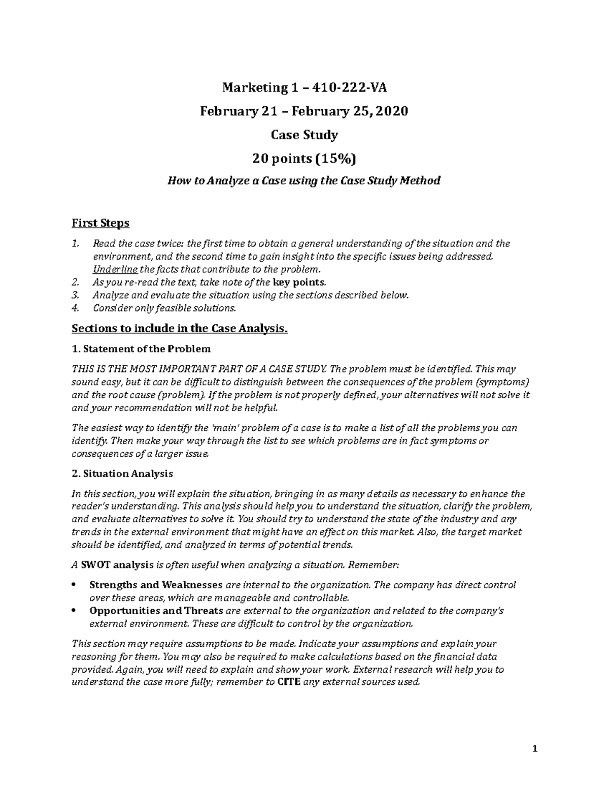 Case Study details W2020 - Marketing 1 – 410-222-VA February 21 ...