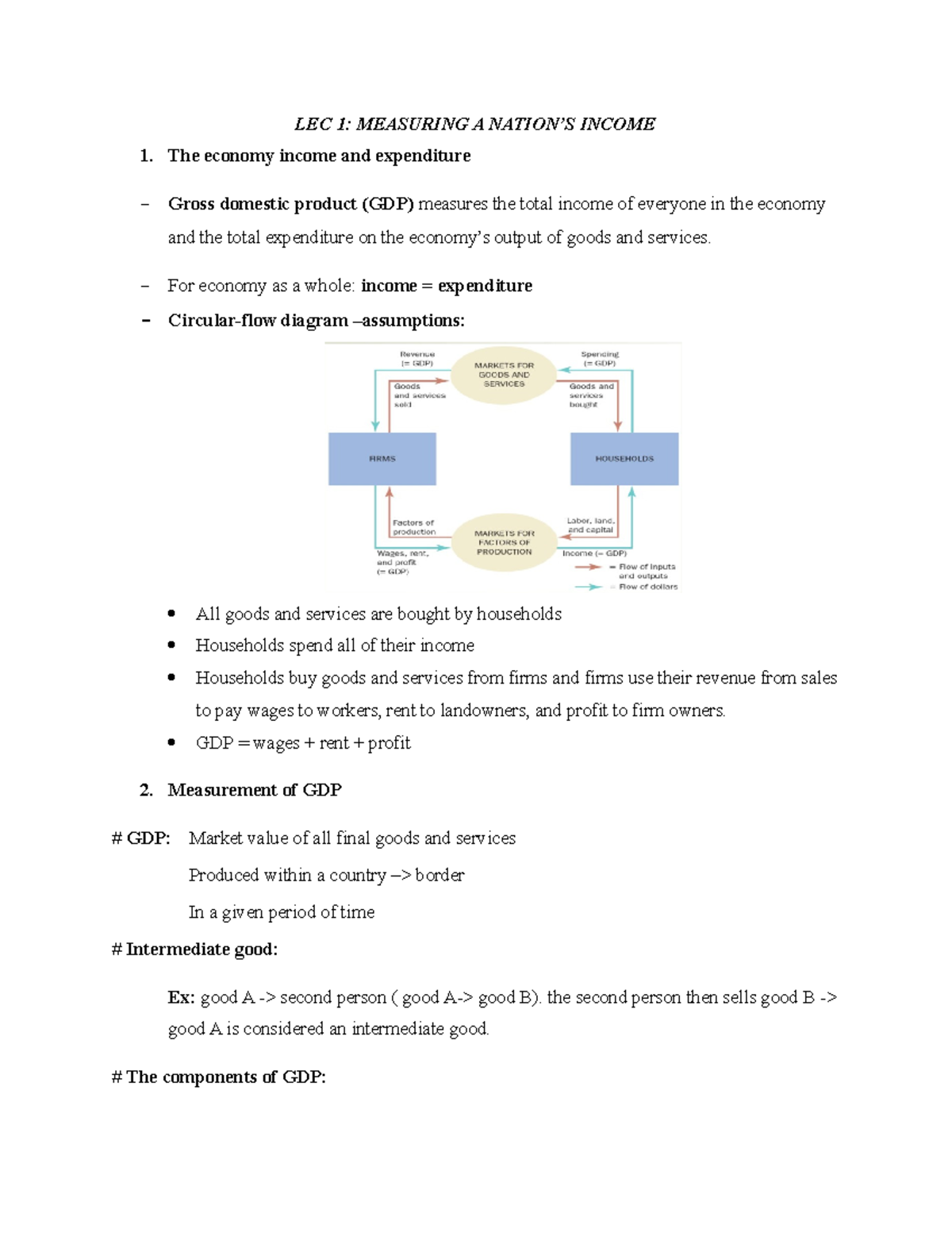 Macroeconomics Lecture Notes - LEC 1: MEASURING A NATION’S INCOME 1 ...