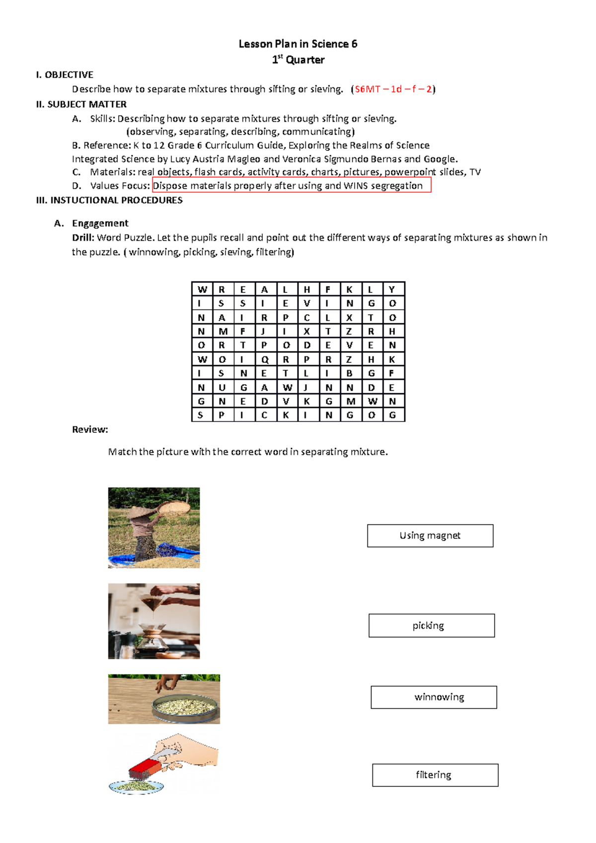 Cot sci6 - for study - Lesson Plan in Science 6 1 st Quarter I ...
