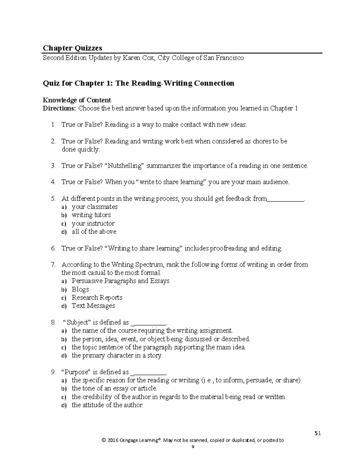 Chapter 1 - n/a - Chapter Quizzes Second Edition Updates by Karen Cox ...