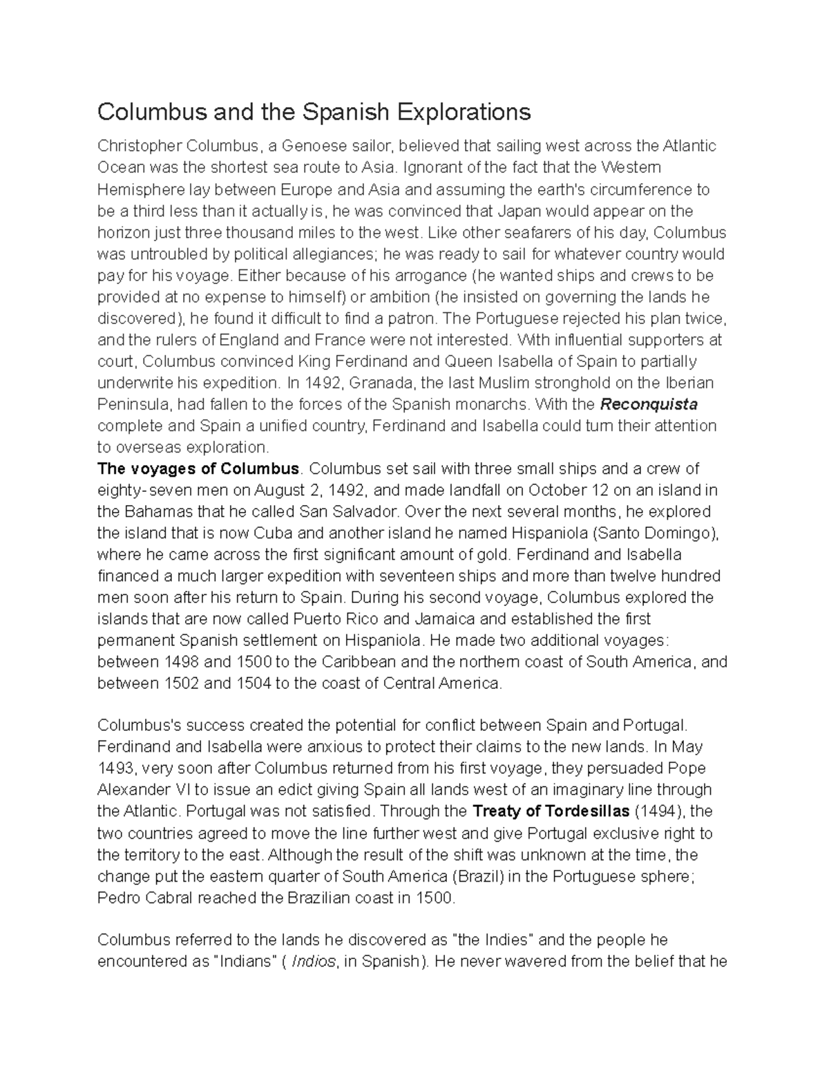 USHColumbus Notes - Columbus and the Spanish Explorations Christopher ...