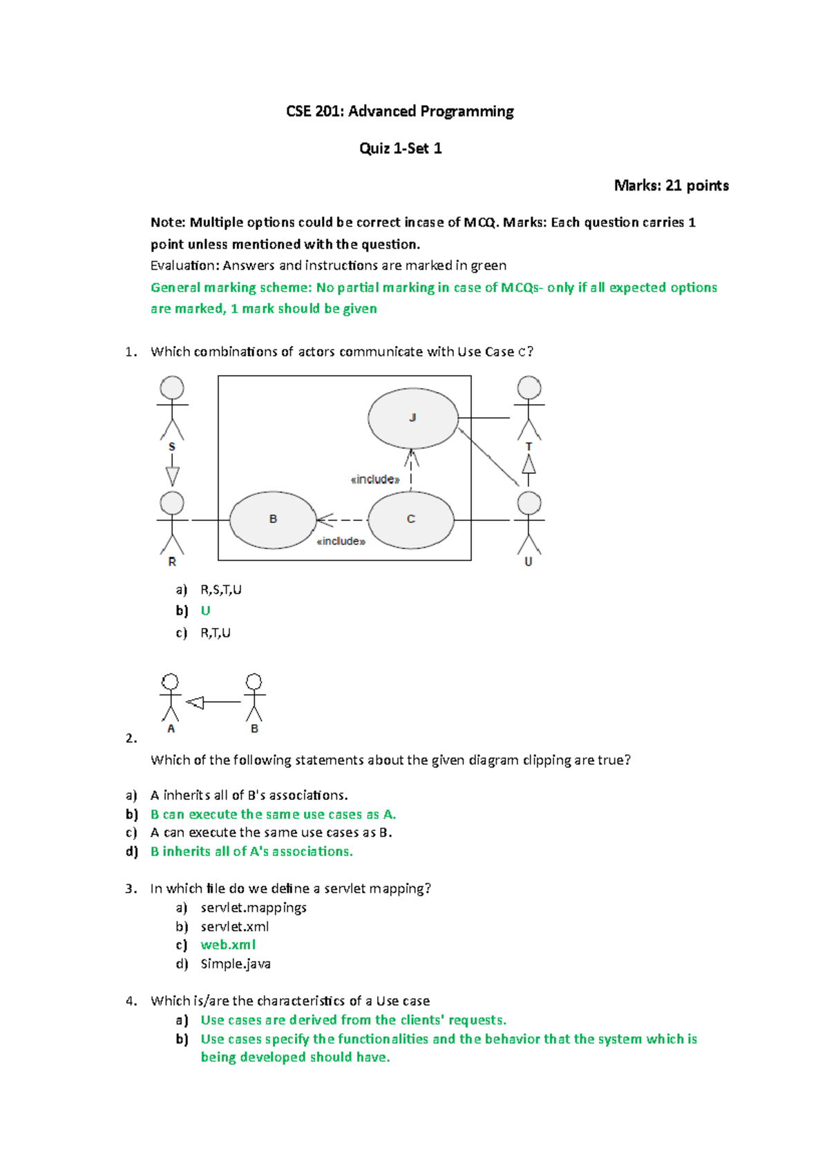 Quiz3solutions 6766 Quiz Solutions Cse 201 Advanced Programming Quiz 1 Set 1 Marks 21