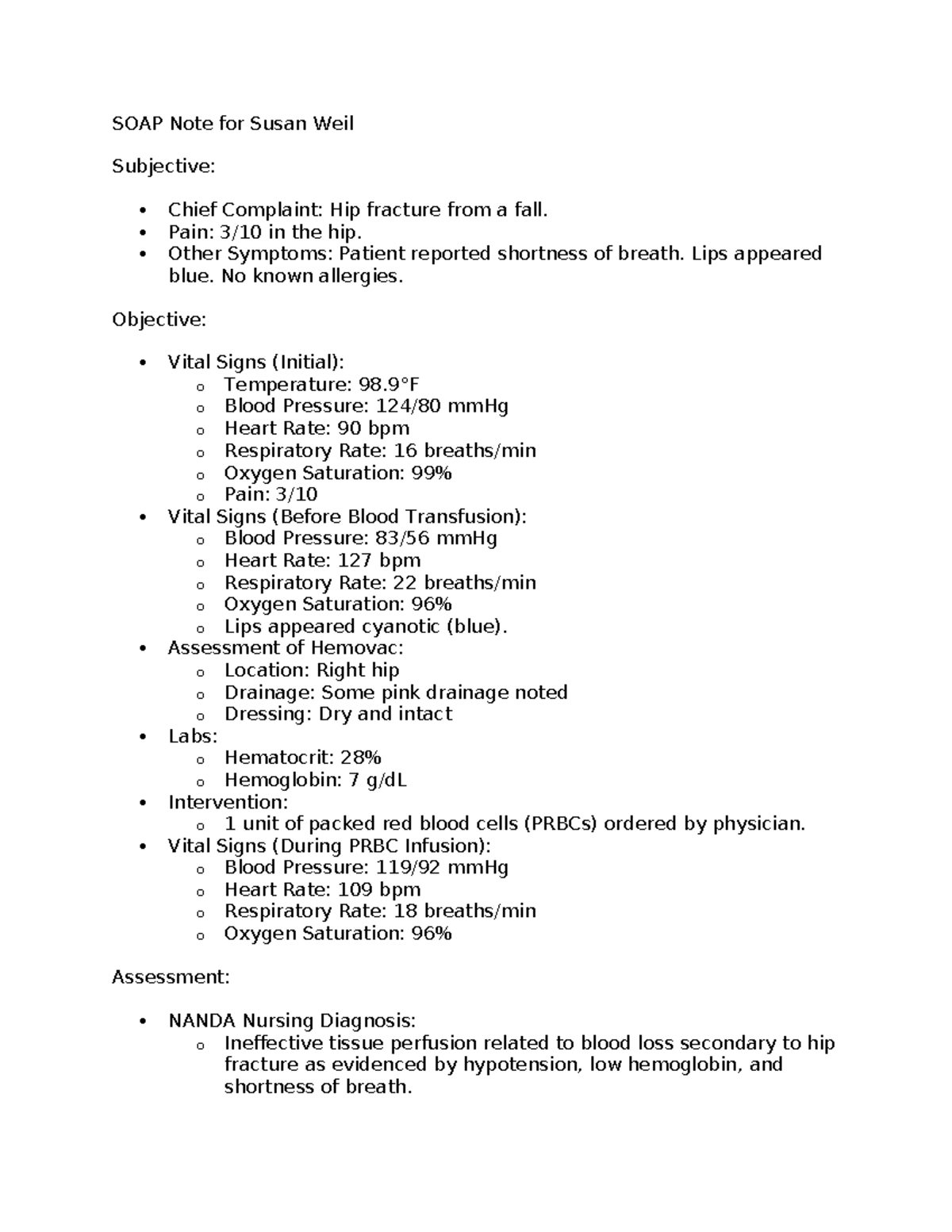 Soap Note For Susan Weil - SOAP Note for Susan Weil Subjective: Chief ...