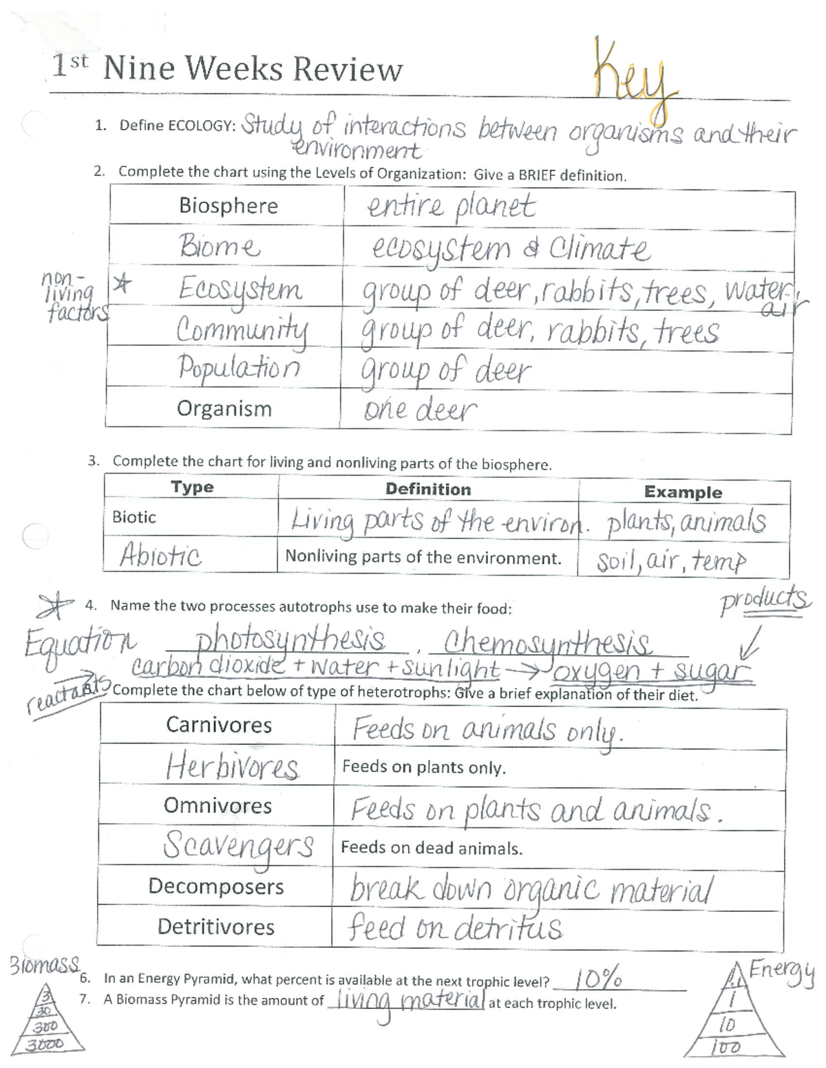 1st Nine Weeks Review Answer Key - 1 st Nine Weeks Review Key 1. Define ...