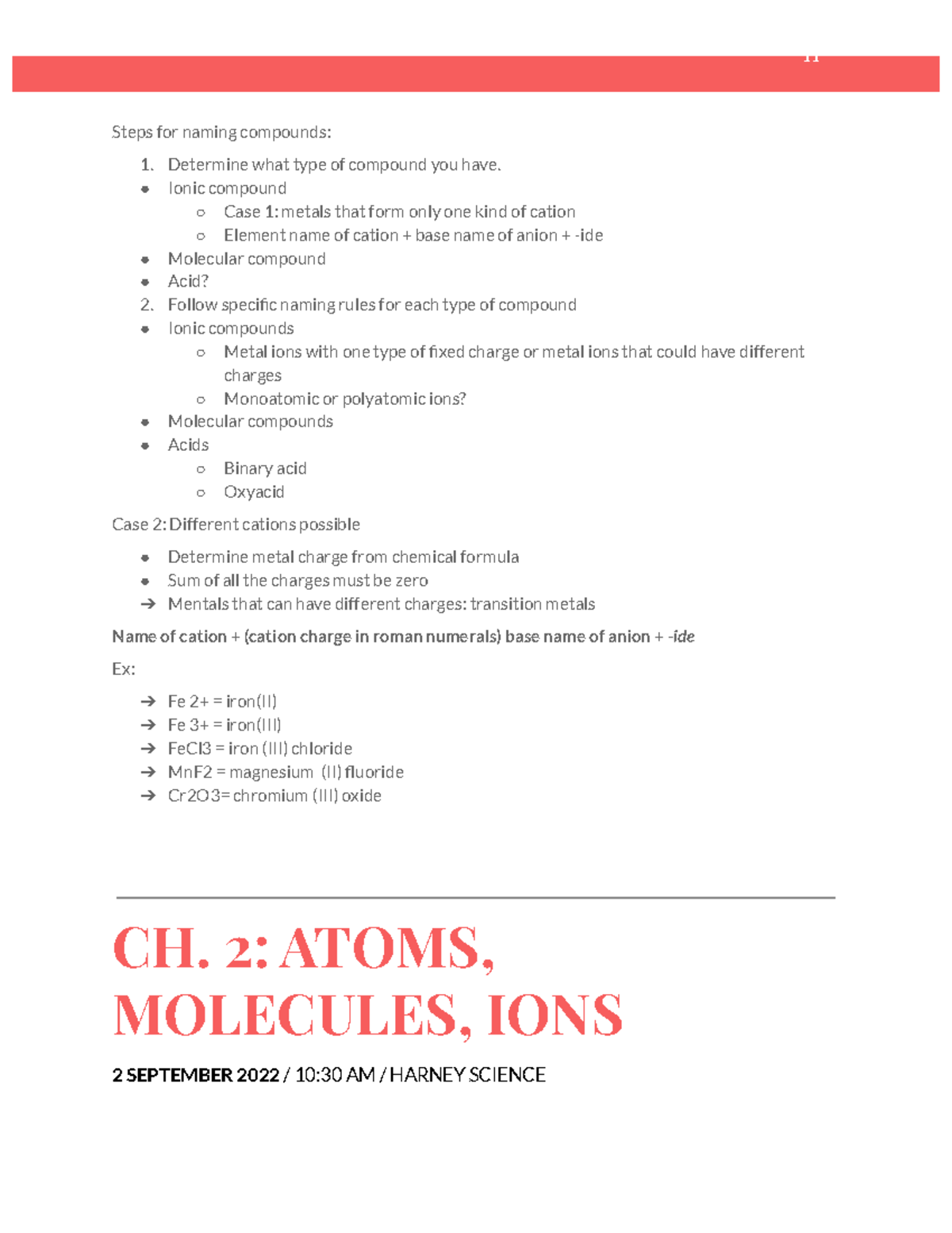 Chemistry notes 1 - gen chem I - 11 Steps for naming compounds ...