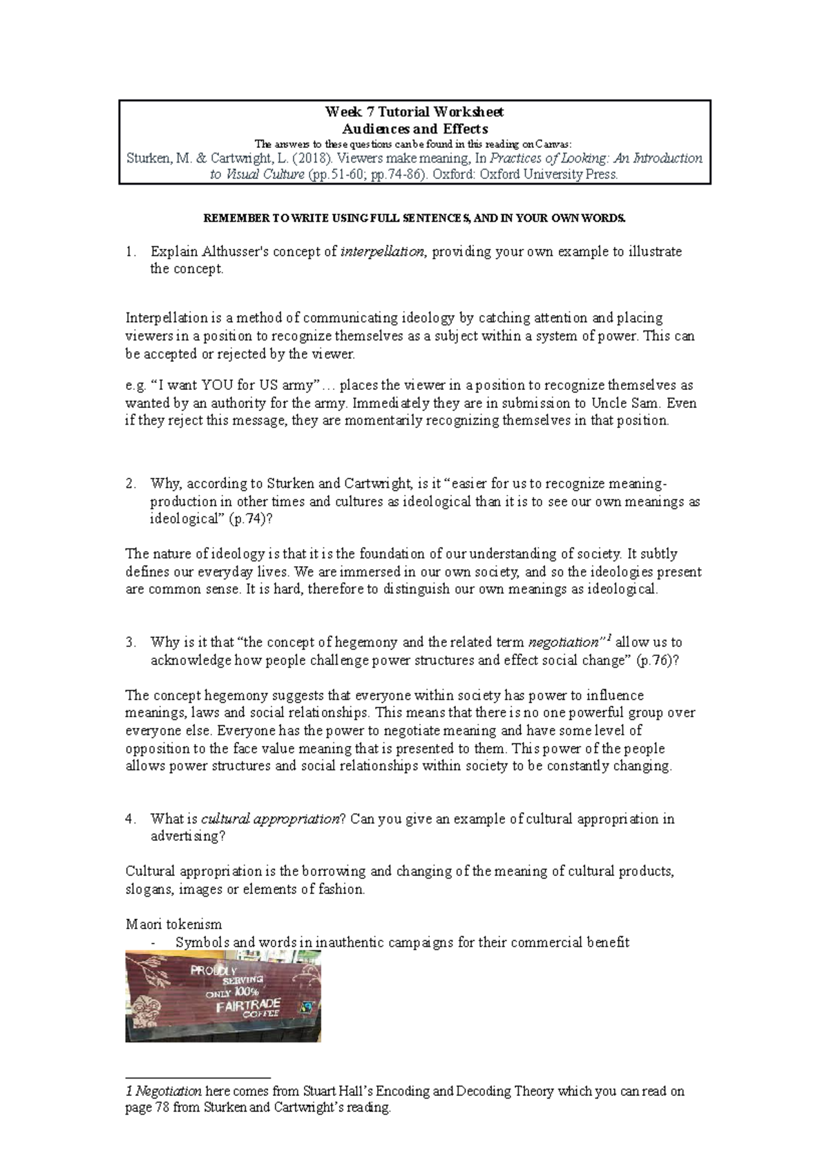 Comms 104 G Worksheet for Week 7 Tutorial - Week 7 Tutorial Worksheet Audiences and Effects The ...