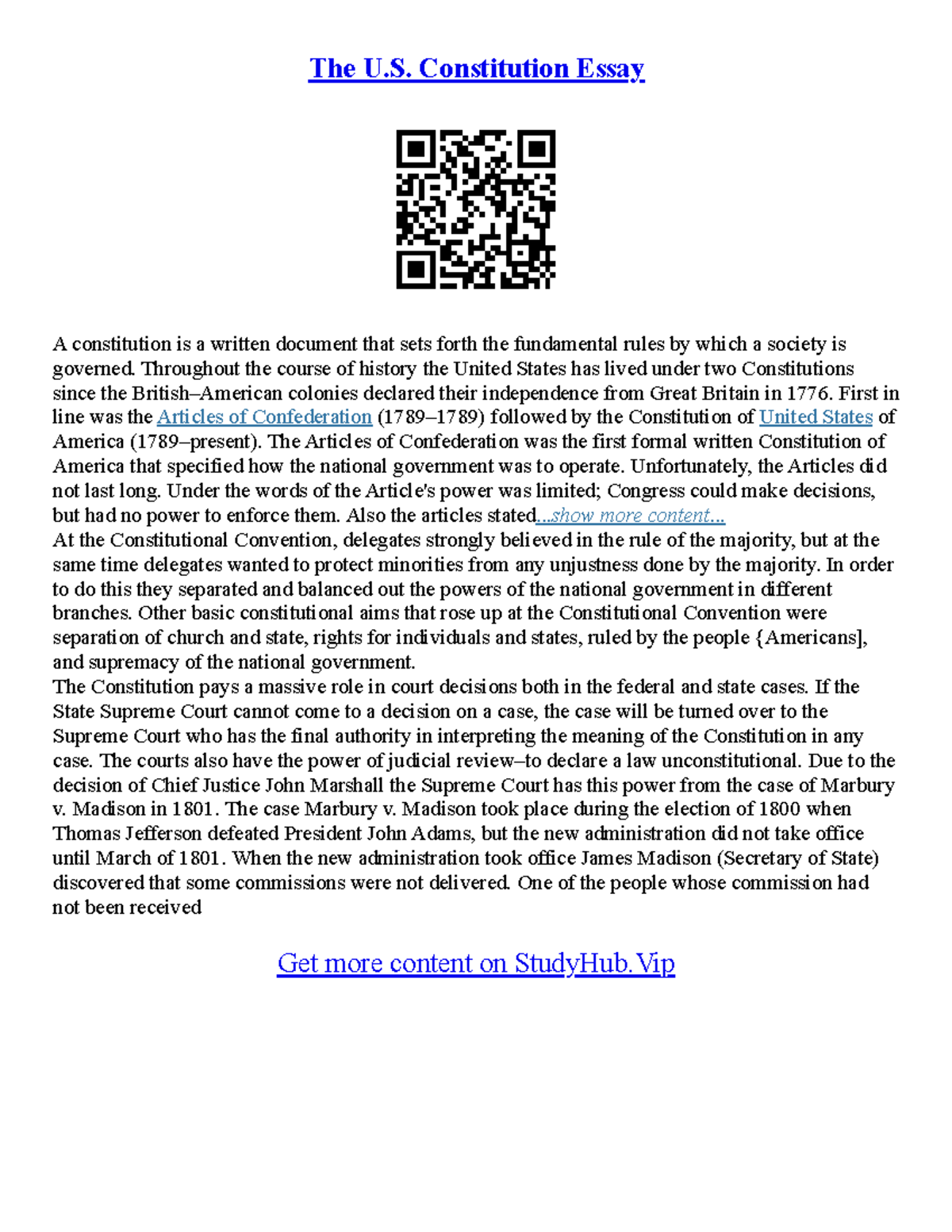 Essay On The Us Constitution - The U. Constitution Essay A constitution ...