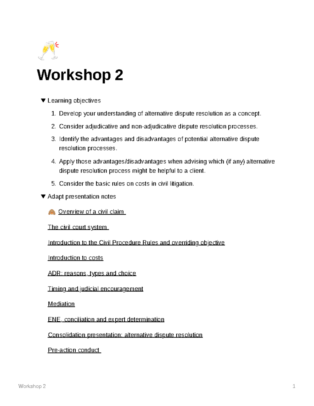 Civil lit W2 - Workshop 2 1 🥂 Workshop 2 Learning objectives 1. Develop your understanding of ...