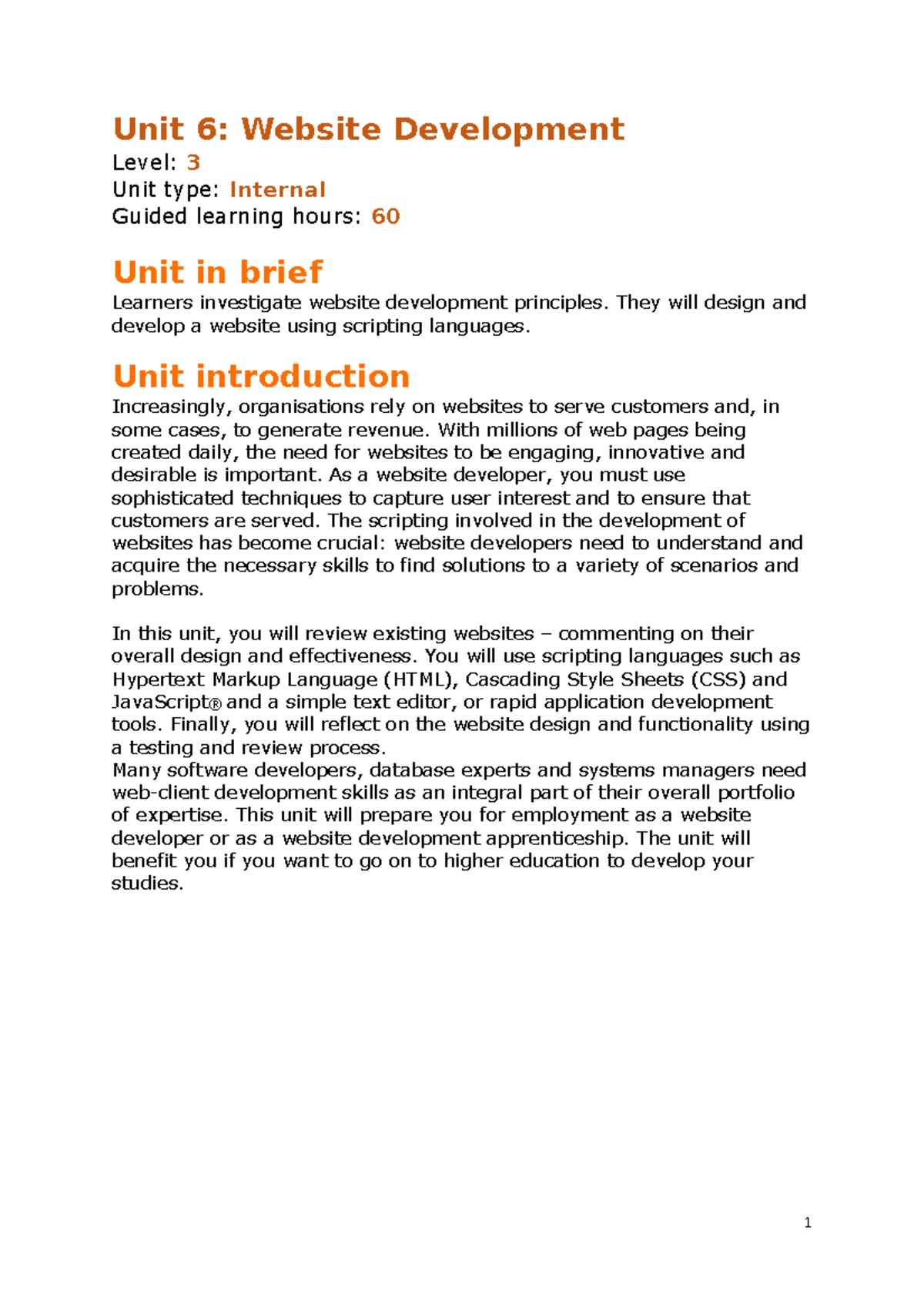 Unit 6 - WEDRSDASDSAFASDS - Unit 6: Website Development Level: 3 Unit ...