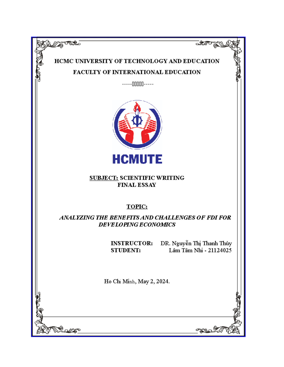 FDI in developing - HCMC UNIVERSITY OF TECHNOLOGY AND EDUCATION FACULTY ...