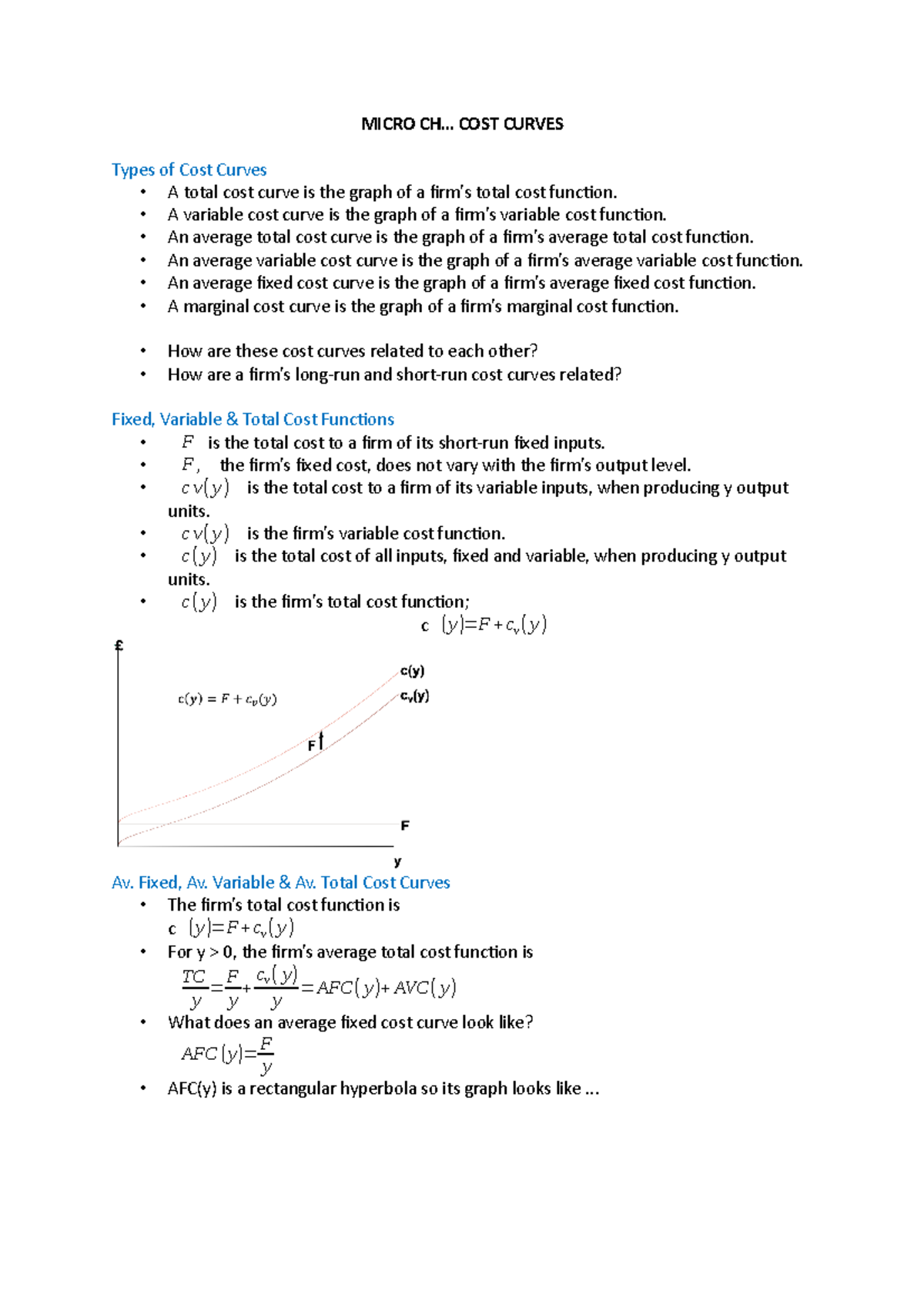 M Micro CH22 - COST Curves - MICRO CH... COST CURVES Types of Cost ...