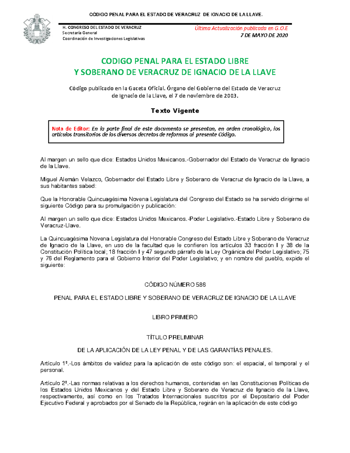 COD Penal 2020 Veracruz - H. CONGRESO DEL ESTADO DE VERACRUZ Secretaría ...