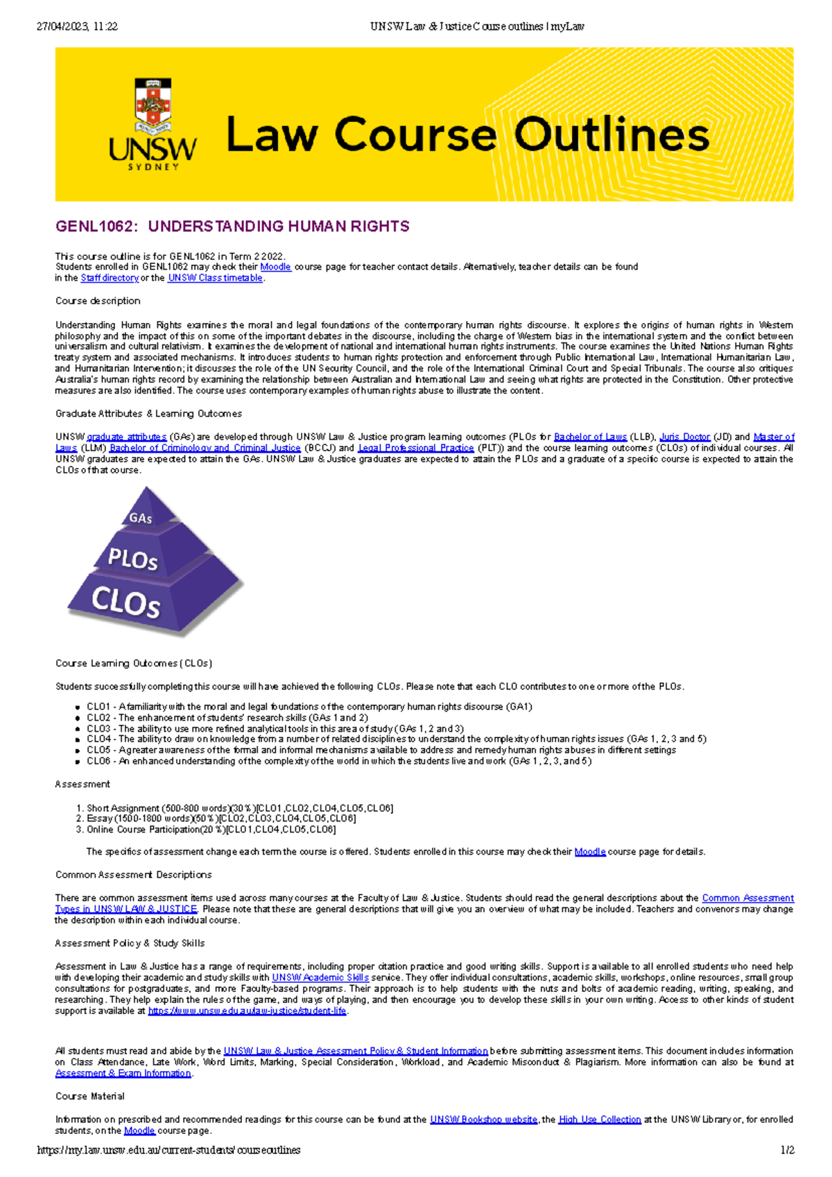 Genl1062 term 2 - outline - 27/04/2023, 11:22 UNSW Law & Justice Course ...