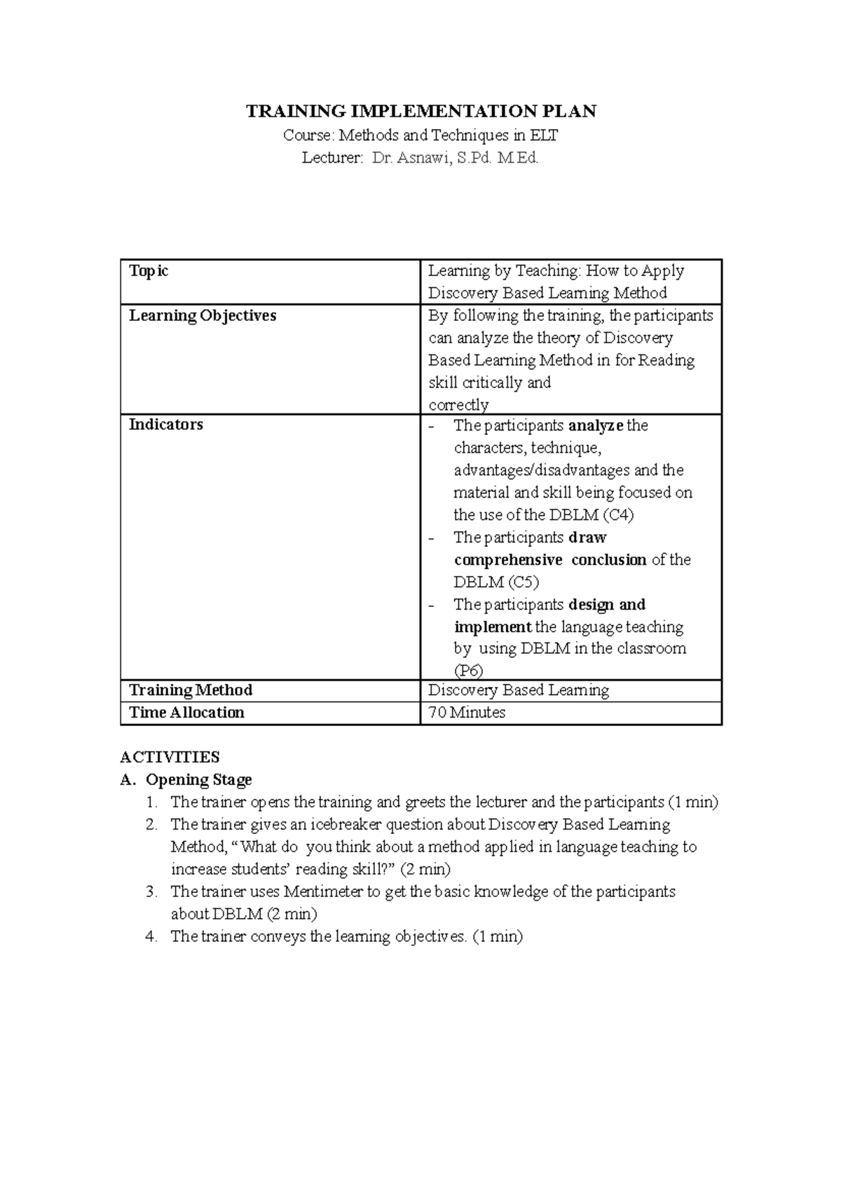 Training Discovery Based Learning Method-Group 5 - TRAINING ...