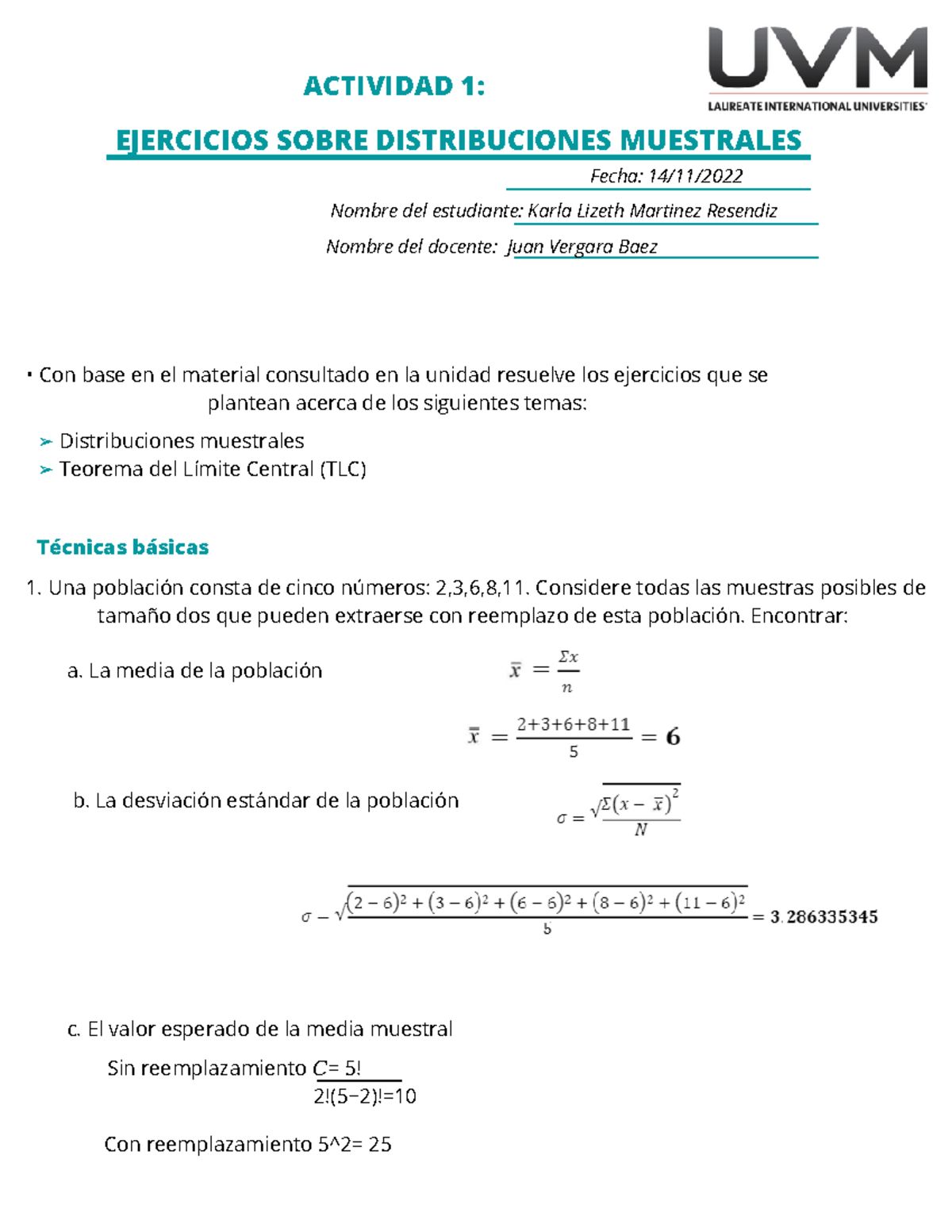 EJERCICIOS SOBRE DISTRIBUCIONES MUESTRALES - ACTIVIDAD 1: EJERCICIOS SOBRE DISTRIBUCIONES ...