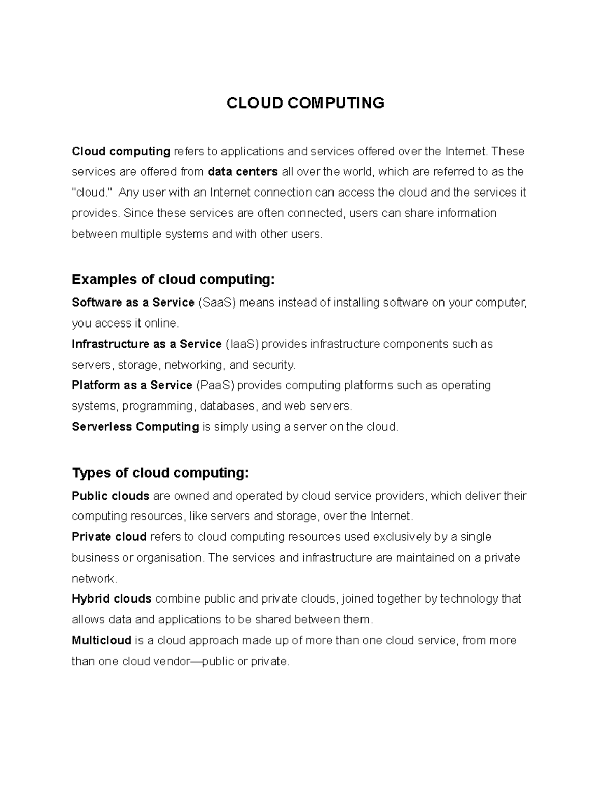Cloud Computing - English for IT - CLOUD COMPUTING Cloud computing ...