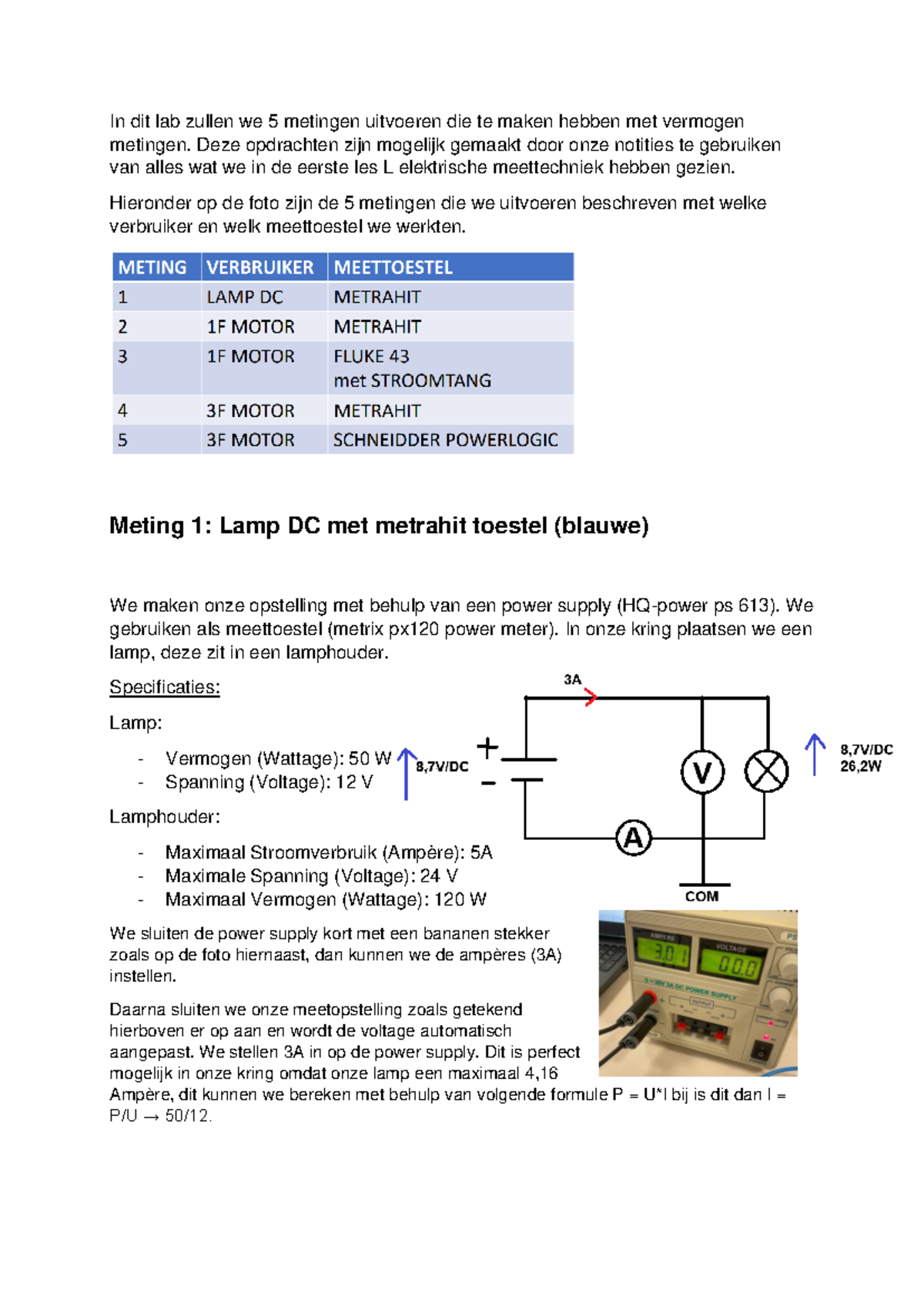 LAB Vermogen - In dit lab zullen we 5 metingen uitvoeren die te maken ...