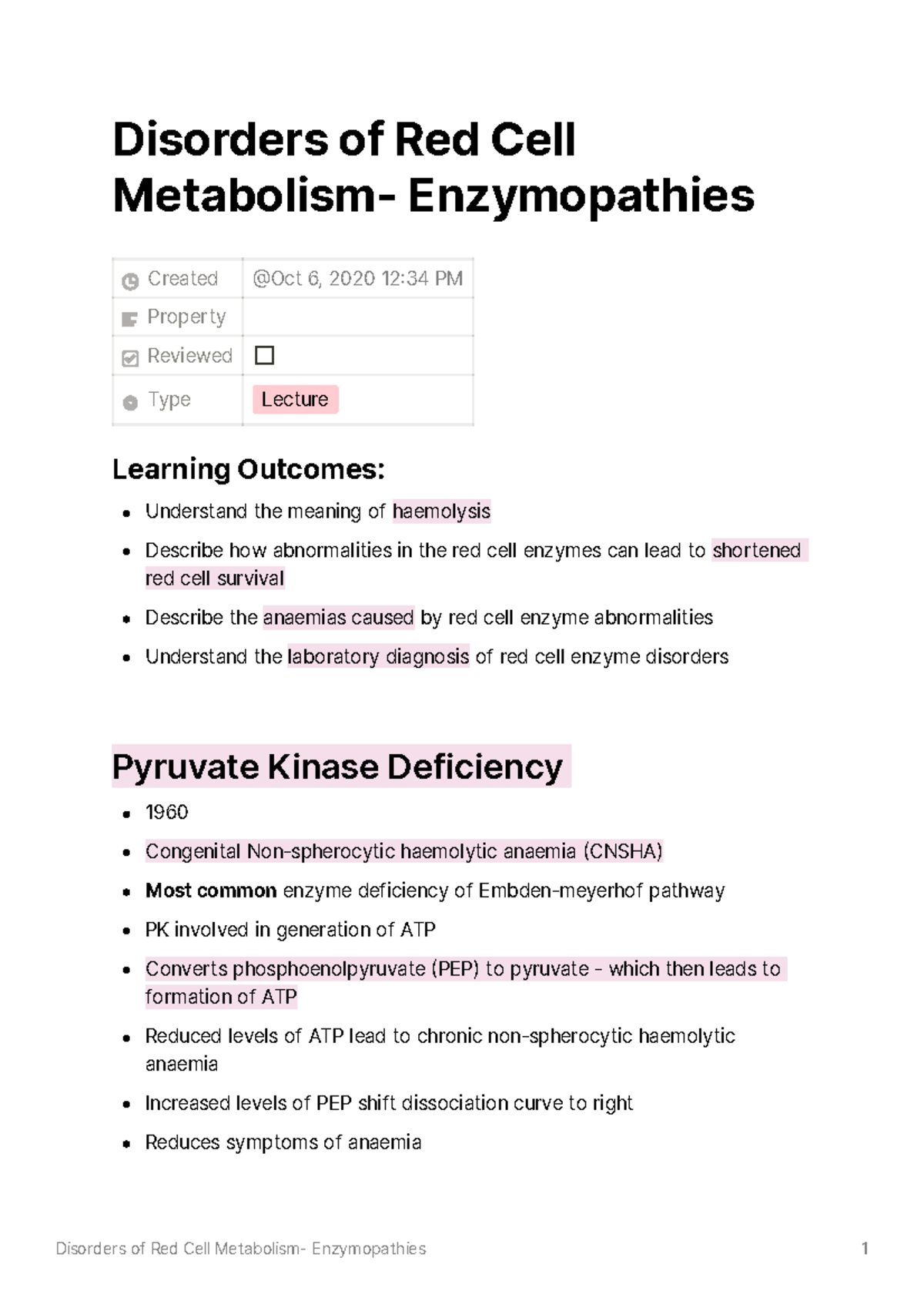 Disorders of Red Cell Metabolism Enzymopathies - Disorders of Red Cell ...