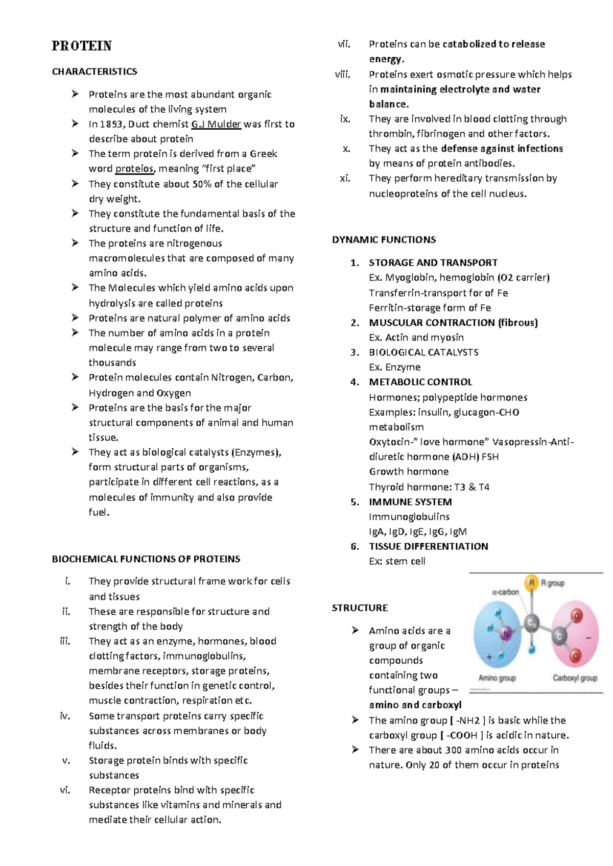 Protein - med biochem - PROTEIN CHARACTERISTICS Proteins are the most ...