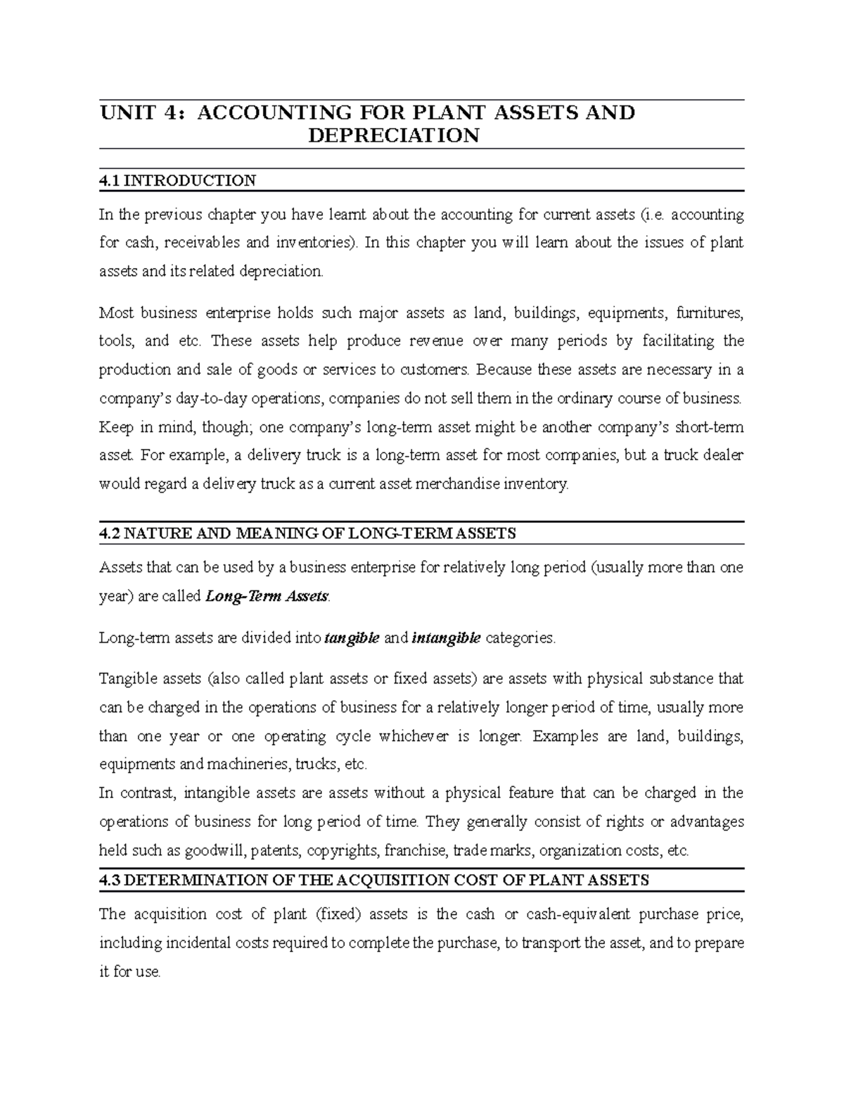 Accounting fundamental - UNIT 4: ACCOUNTING FOR PLANT ASSETS AND ...