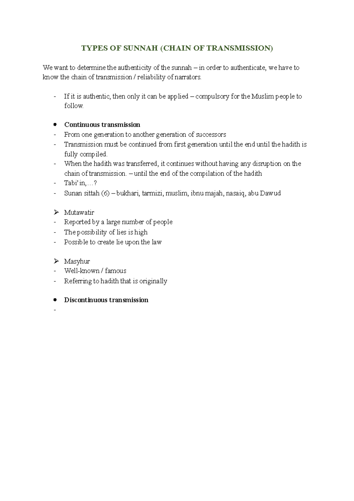 Types OF Sunnah - Islamic law - TYPES OF SUNNAH (CHAIN OF TRANSMISSION ...