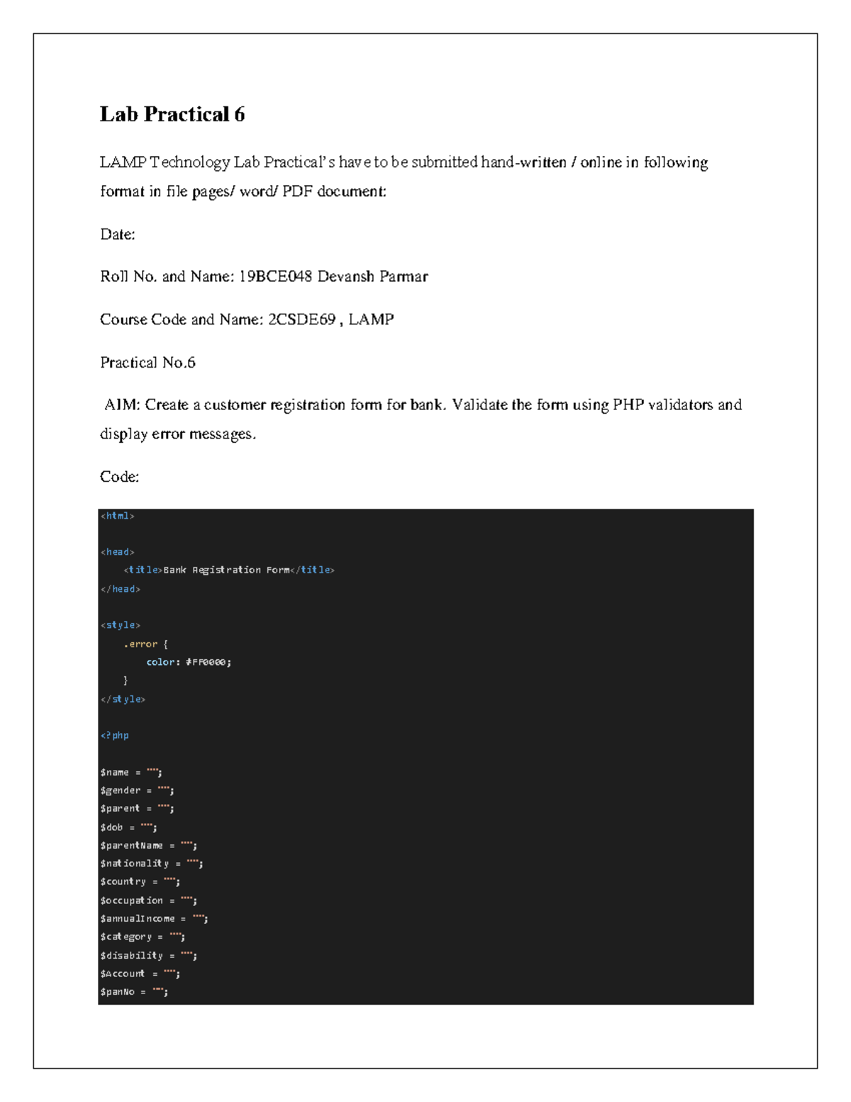 Practical 6a Agile Software Development - Lab Practical 6 LAMP Technology Lab Practical’s have ...