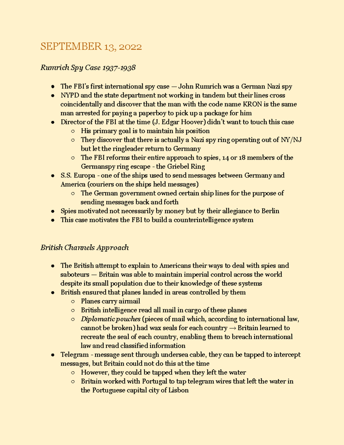 Espionage Class Notes - SEPTEMBER 13, 2022 Rumrich Spy Case 1937- The ...