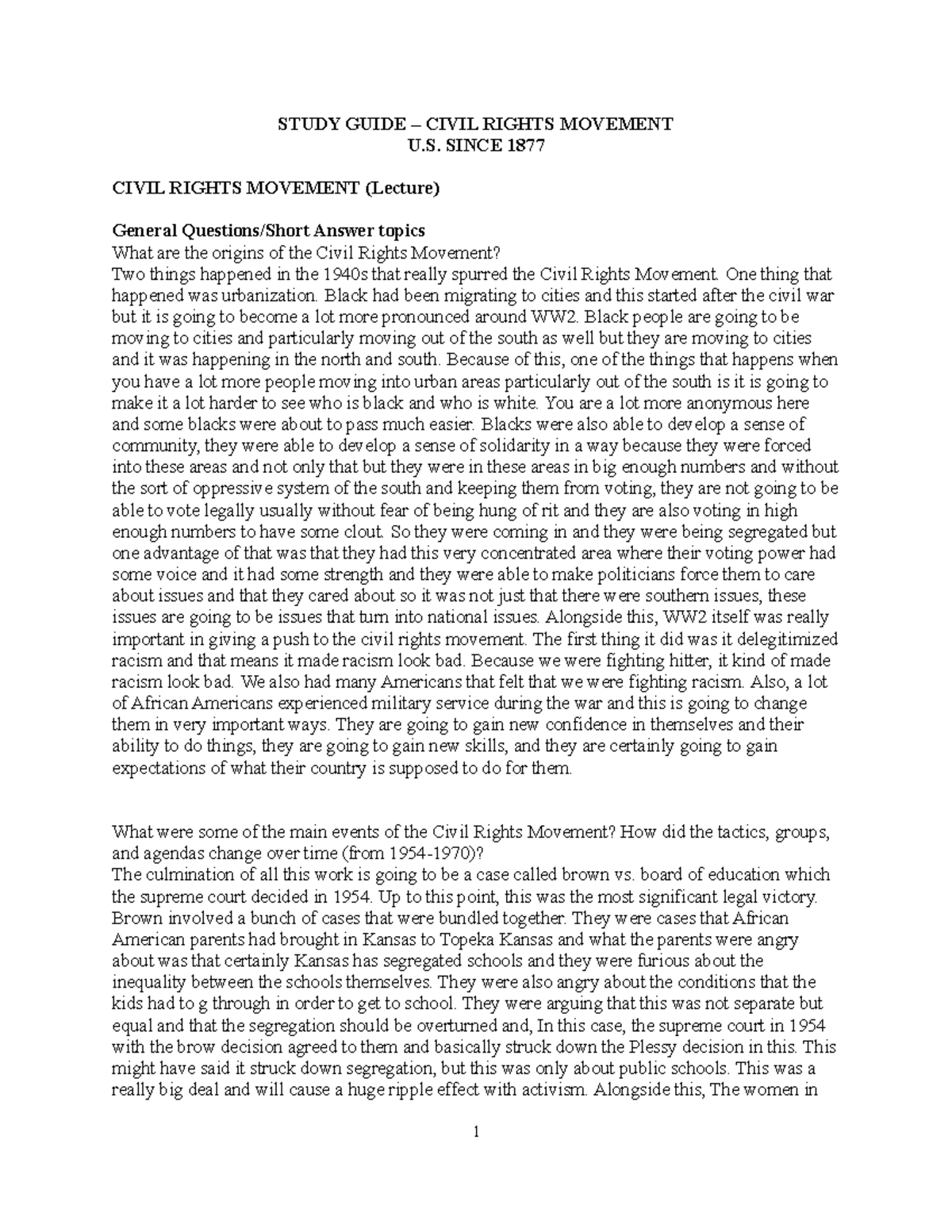 Study Guide - Civil Rights 2021 - STUDY GUIDE – CIVIL RIGHTS MOVEMENT U ...