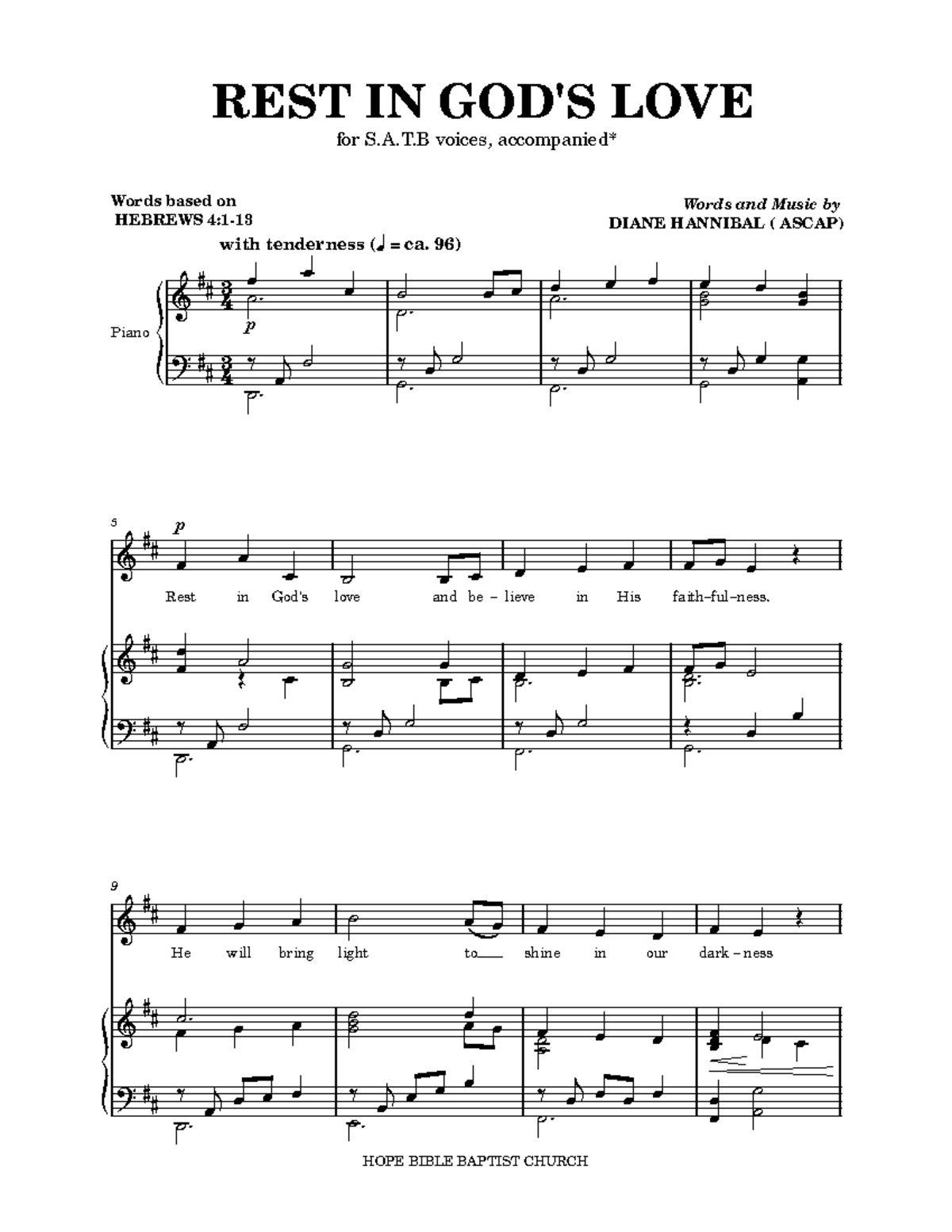 REST IN GODS LOVE - choir piece sheet - for S.A.T voices, accompanied ...