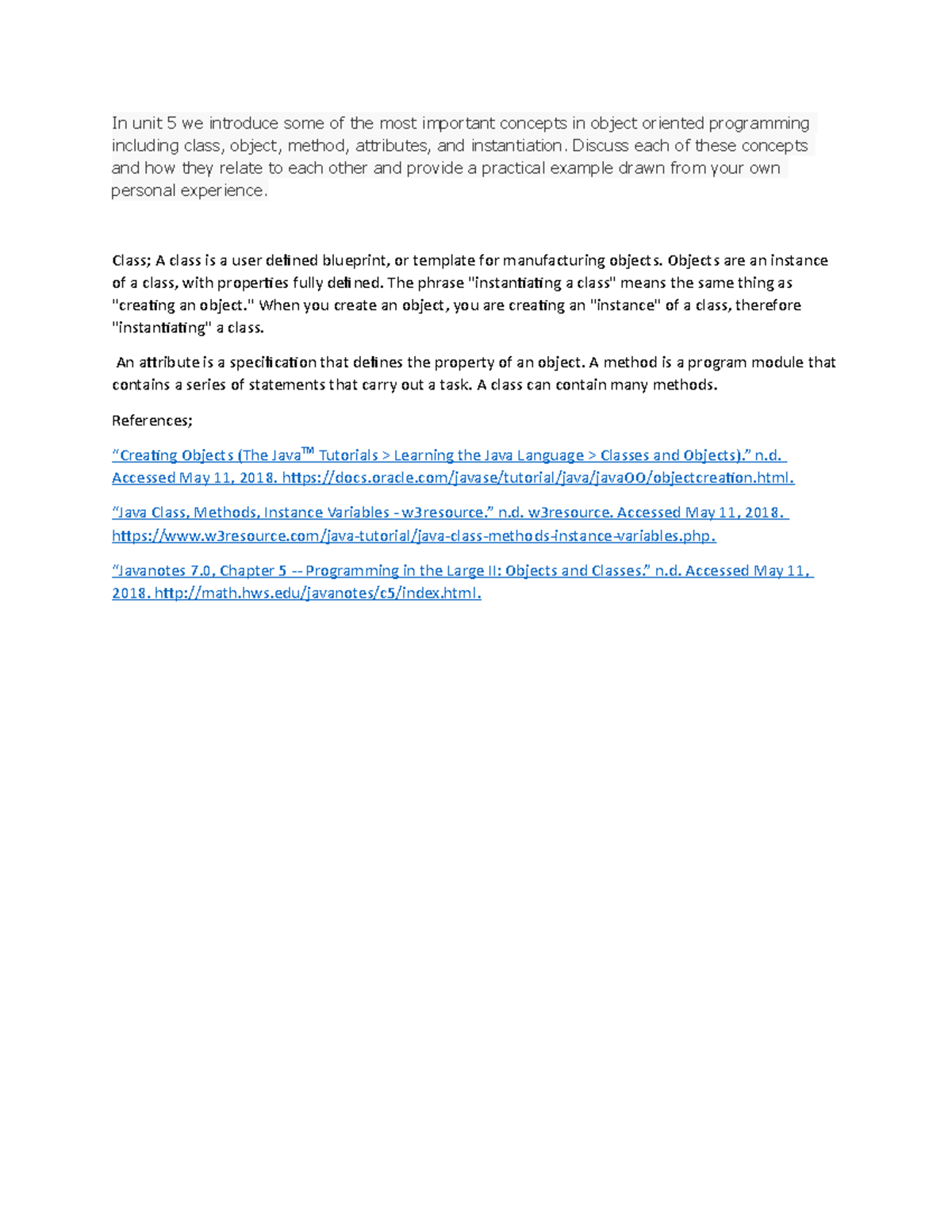 Discussion Unit 5 - In unit 5 we introduce some of the most important ...