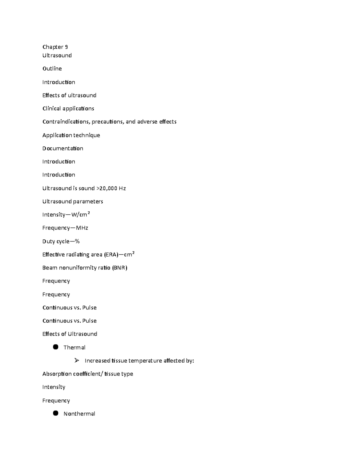Chapter 9 - Ultrasound - Lecture notes 9 - Chapter 9 Ultrasound Outline ...