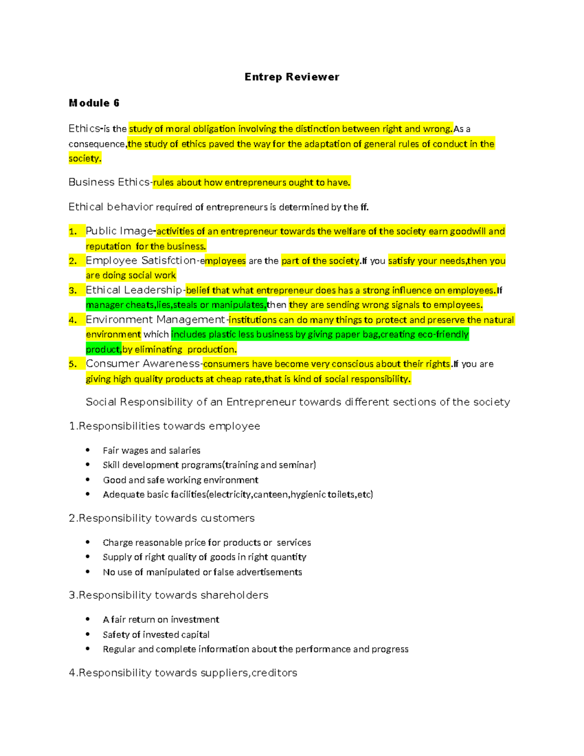 Entrep Reviewer-withchillness - Entrep Reviewer Module 6 Ethics-is the ...