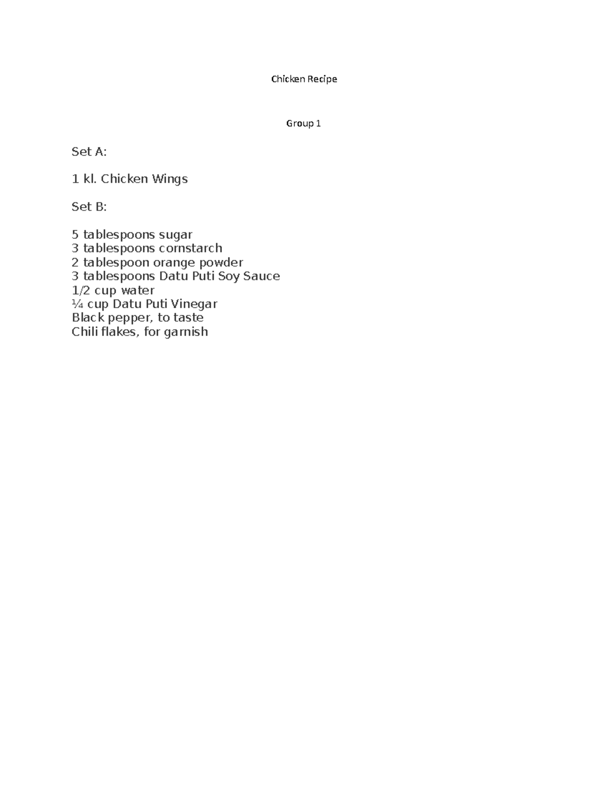 Chicken Recipe - Chicken Recipe Group 1 Set A: 1 kl. Chicken Wings Set ...