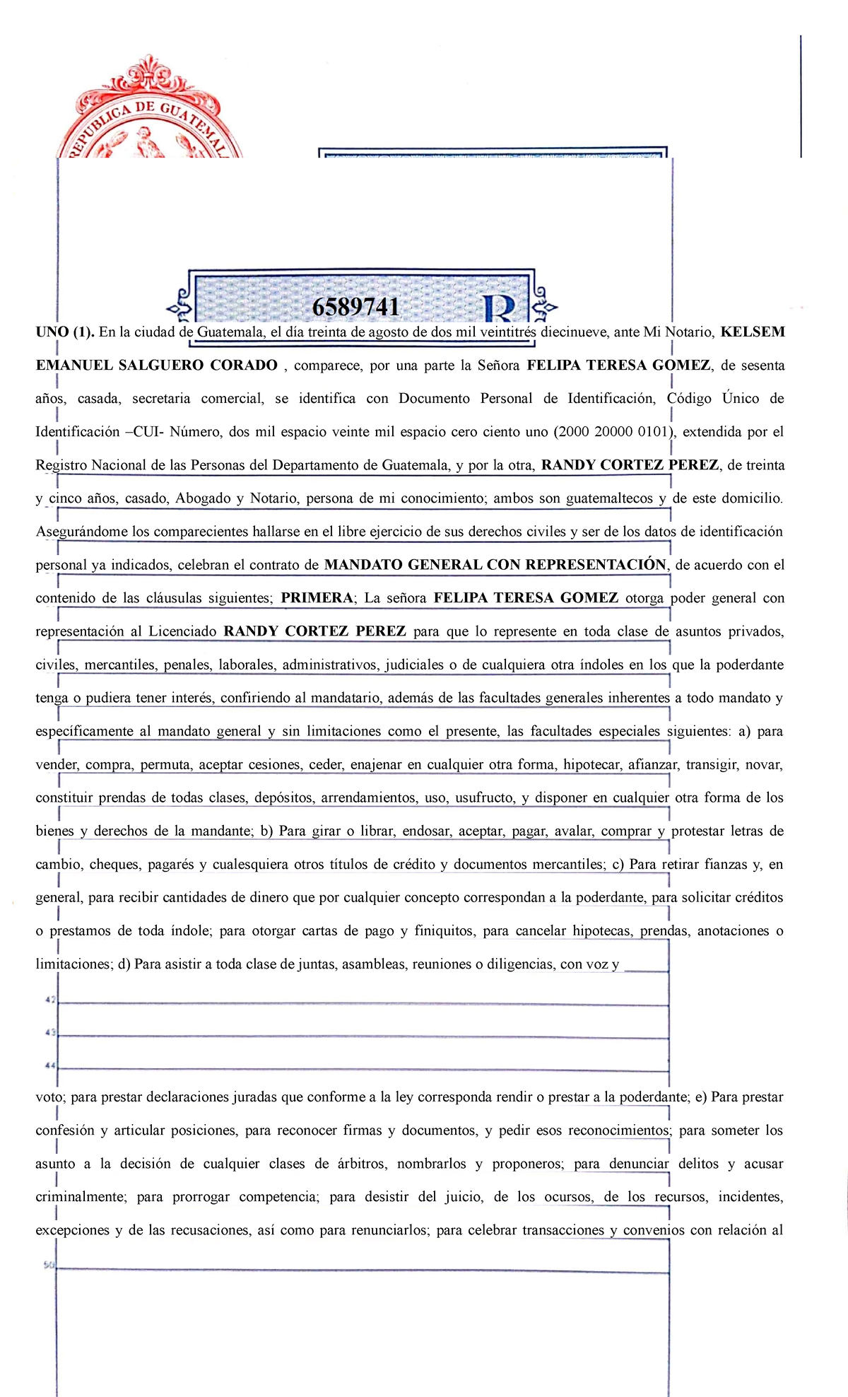 Contrato Mandato General - UNO (1). En la ciudad de Guatemala, el día ...