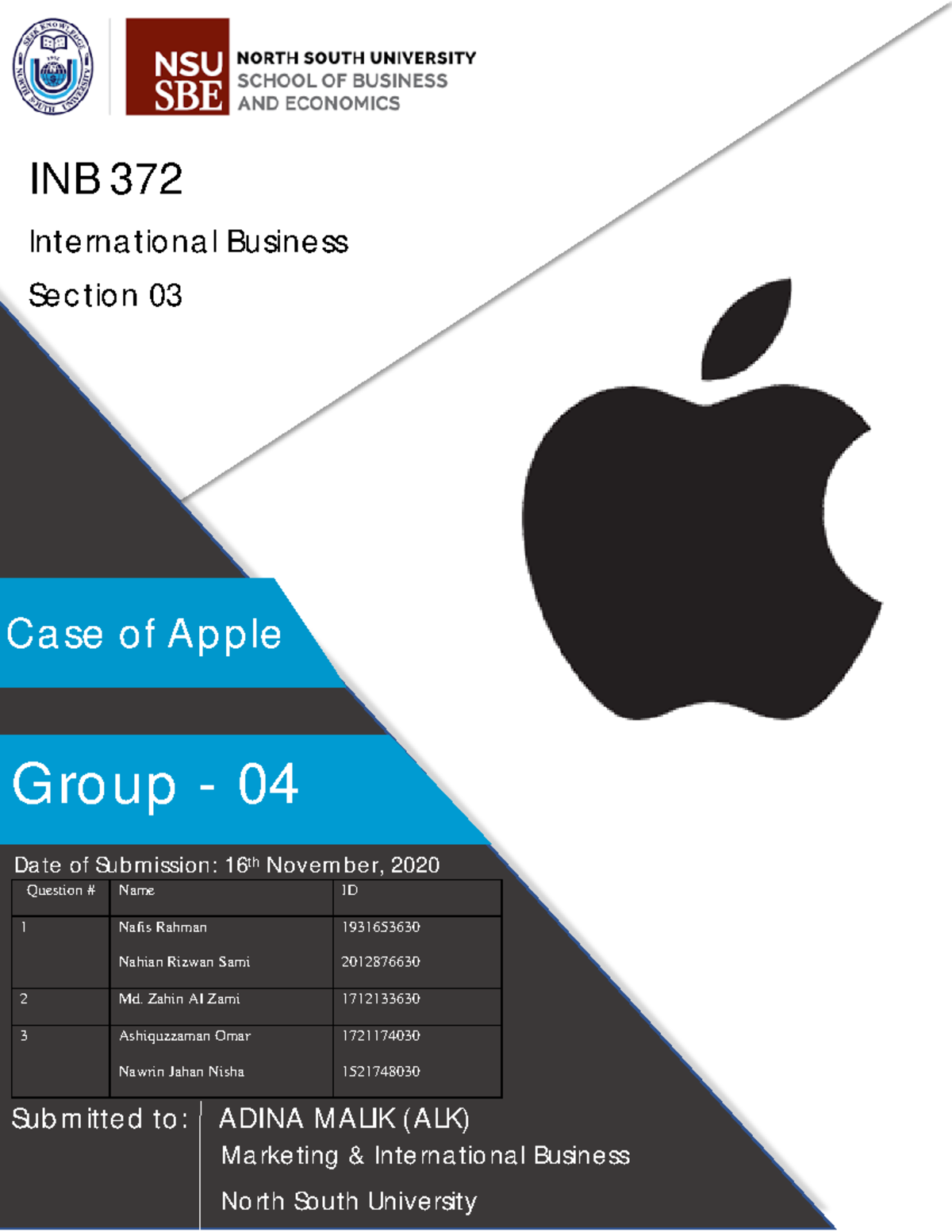 Group 4 INB 372 Section 03 Apple Case - INB 372 Inte rna tio na l ...