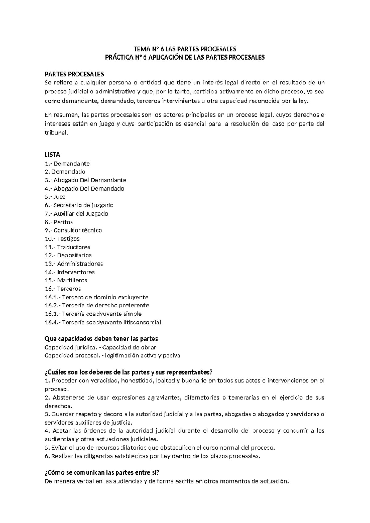 Práctica N 8 - Partes de una demanda - TEMA N° 6 LAS PARTES PROCESALES ...