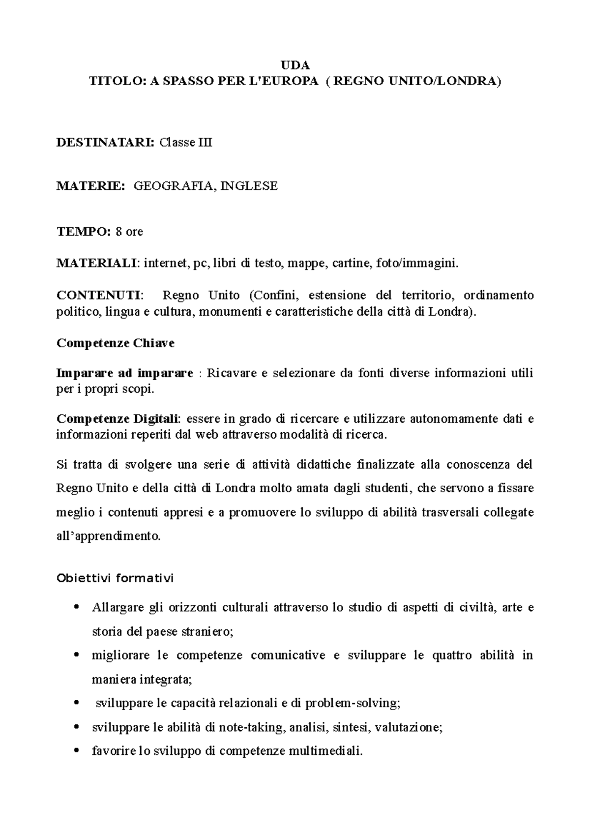 Unità d'apprendimento scuola secondaria di primo grado classe III - UDA ...