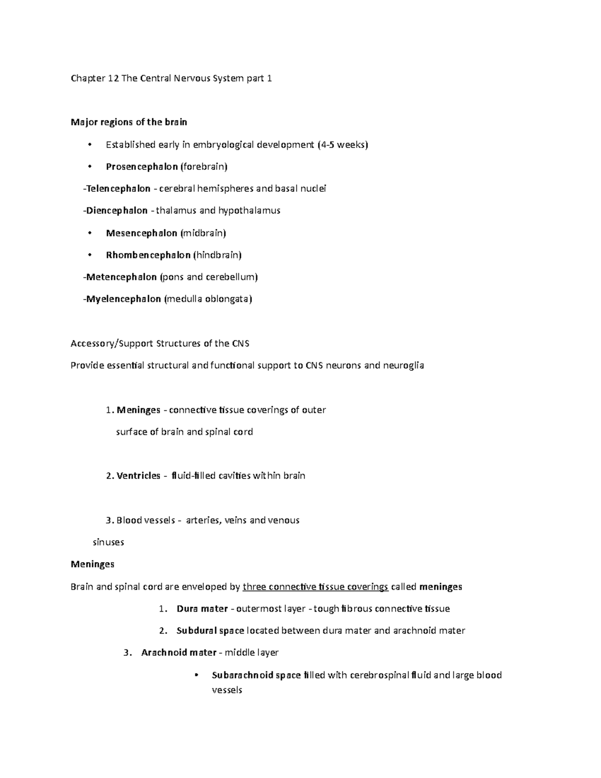 Chapter 12 The Central Nervous System part 1 - ) processed in a ...
