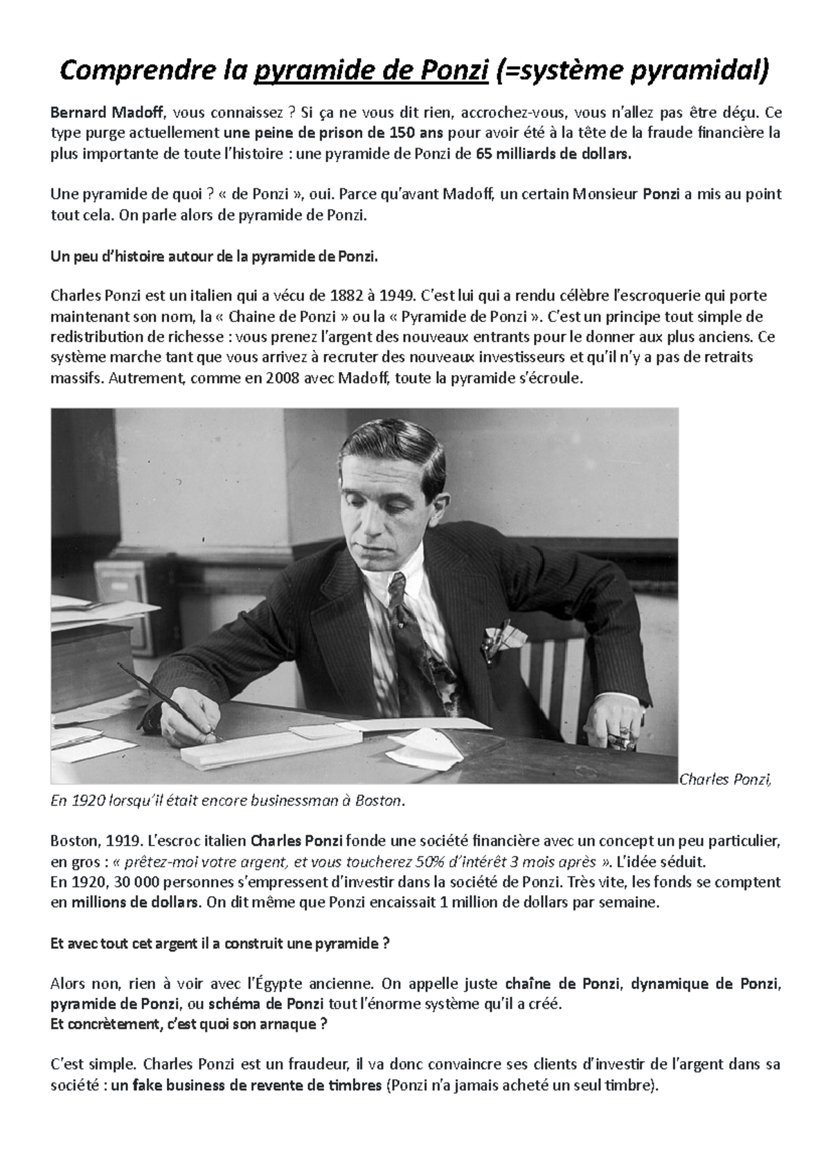 Comprendre la pyramide de Ponzi - Ce type purge actuellement une peine ...