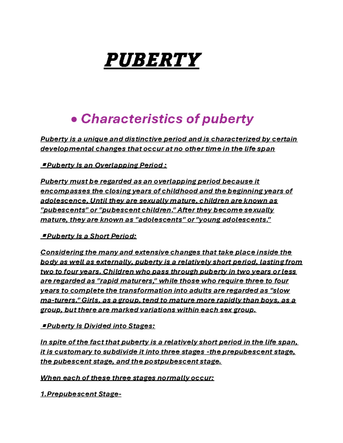 Unit 1 puberty - Lifespan development 2 Kannur university 5th semester ...