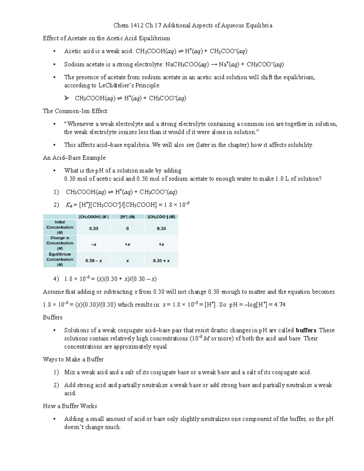 Chem 1412 Ch 17 - Detailed notes - Chem 1412 Ch 17 Additional Aspects ...