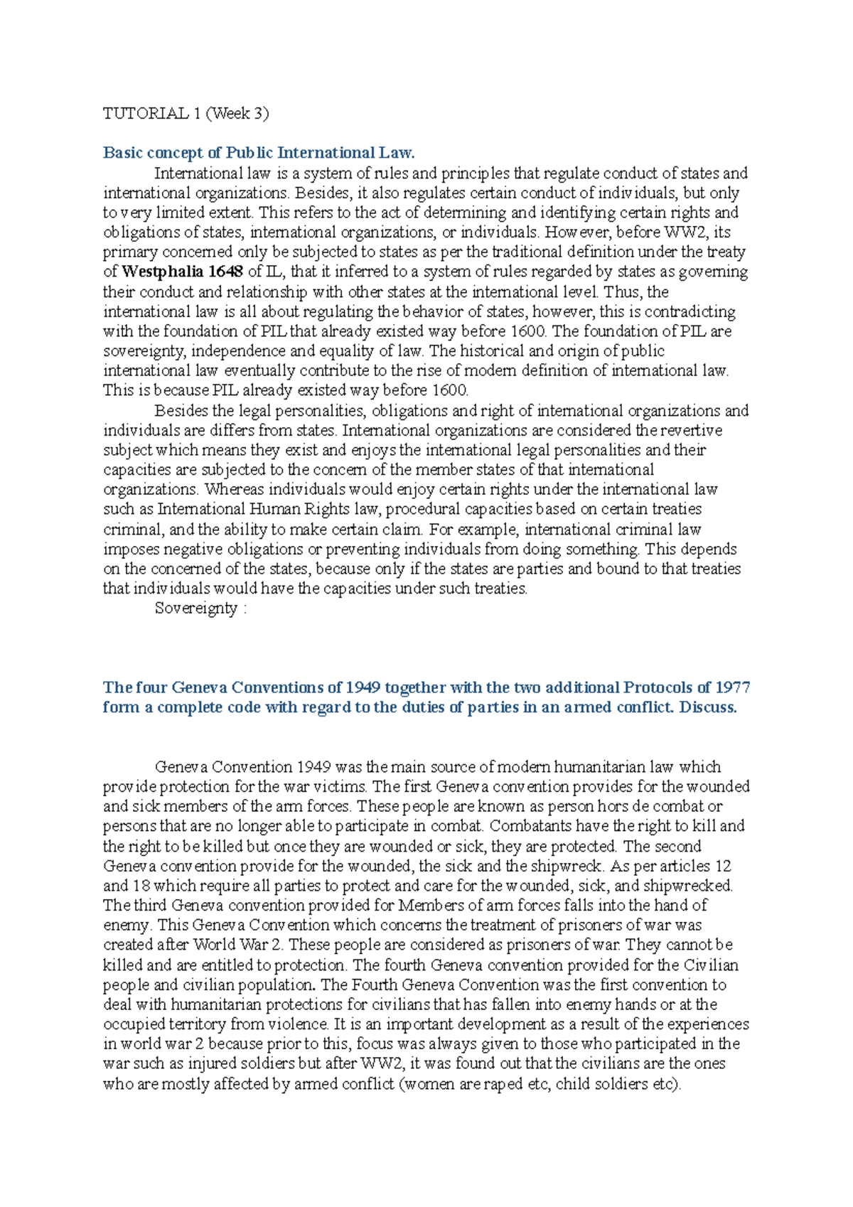 Tutorial Questions IHRL - TUTORIAL 1 (Week 3) Basic concept of Public ...