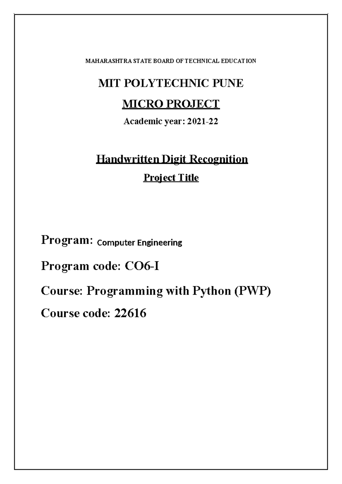 Python Micro Project - MAHARASHTRA STATE BOARD OF TECHNICAL EDUCATION ...