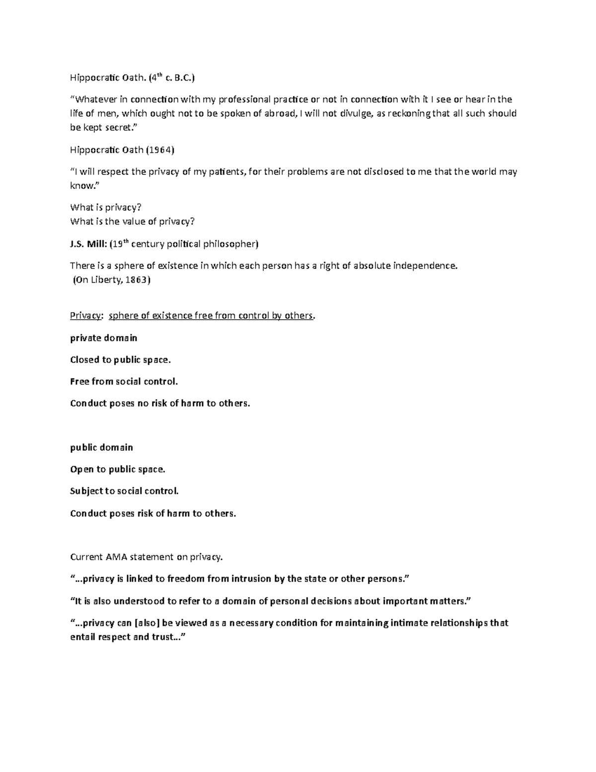 Privacy Notes - Hippocratic Oath. (4th c. B.) “Whatever in connection ...