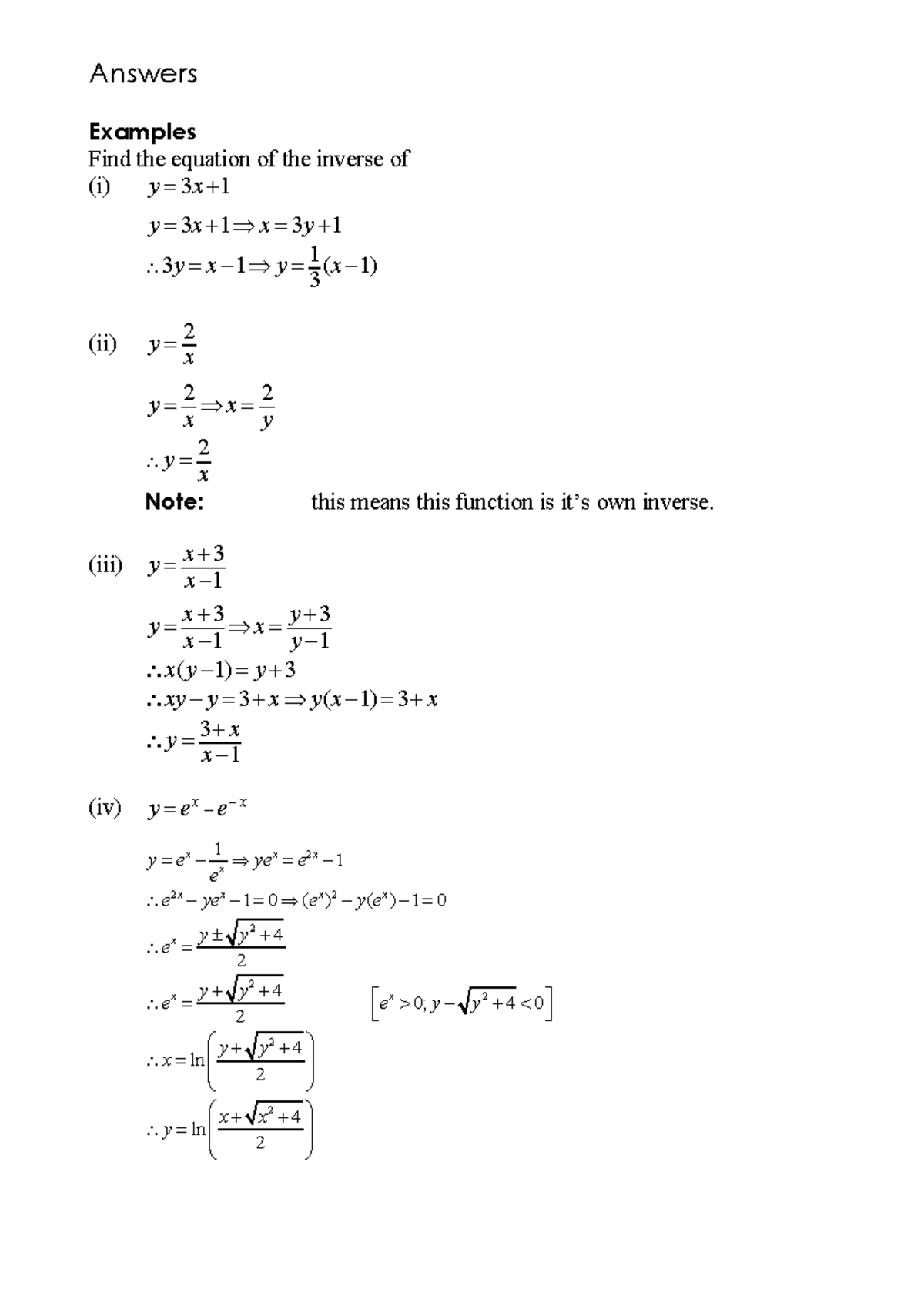 IF 1 Inverse Definitions SOL - Answers Examples Find the equation of ...