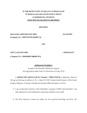 Affidavit IN Reply - IN THE SESSION COURT AT KUALA LUMPUR IN THE ...