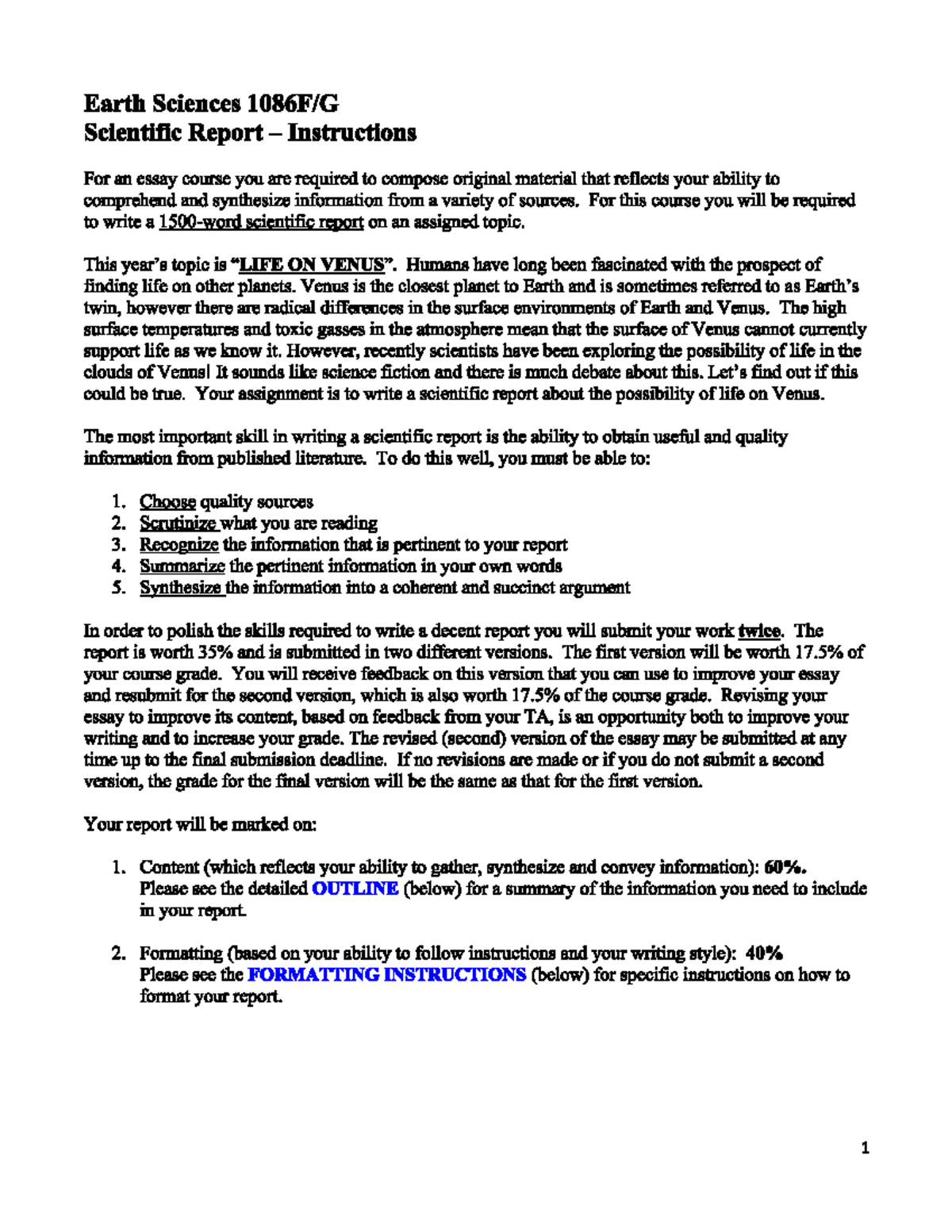 Life on venus - 1/2 Essay Assignment - Earth Sciences 1086F/G - Studocu