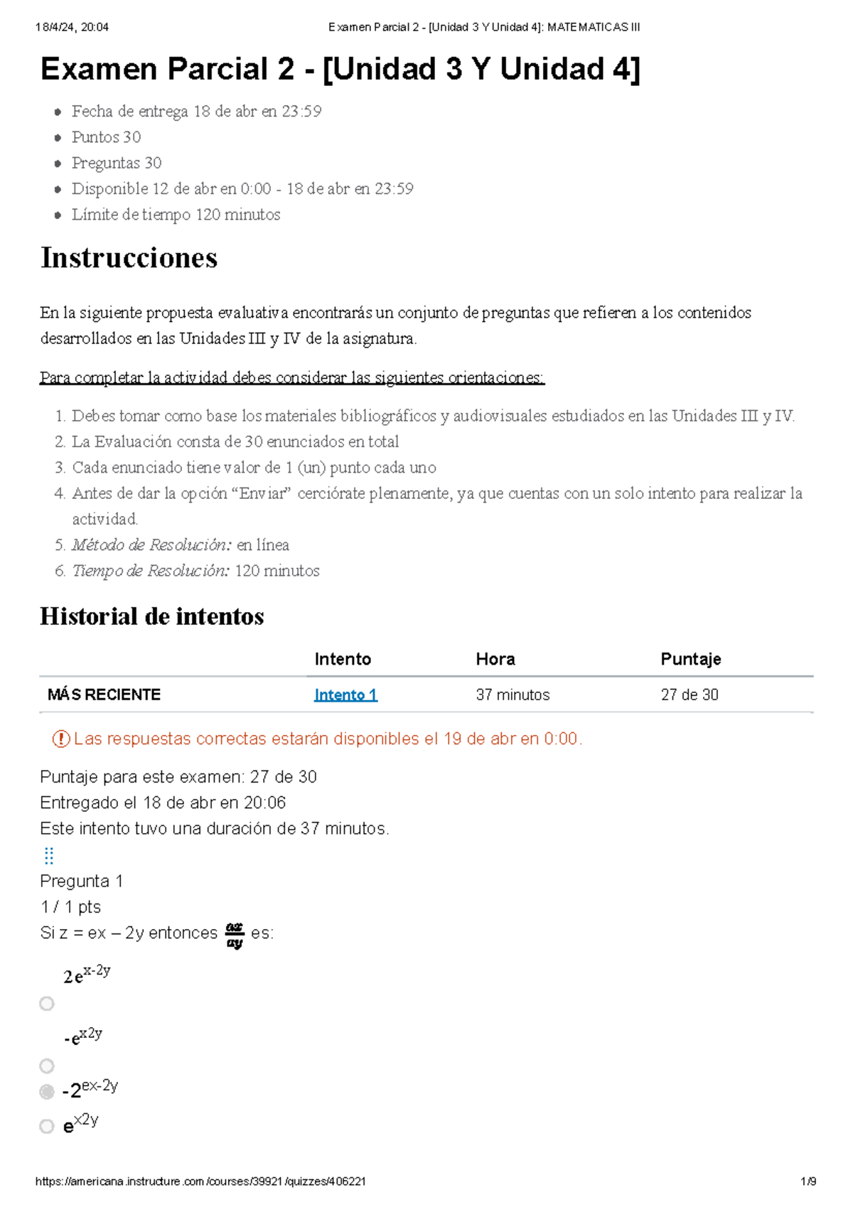 Examen Parcial 2 - [Unidad 3 Y Unidad 4] Matematicas III - Examen ...