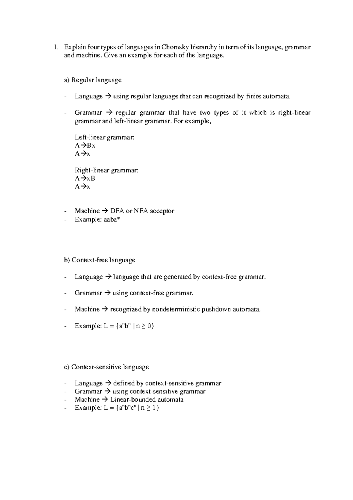 Tutorial-hierarchy A195194 - Explain four types of languages in Chomsky ...